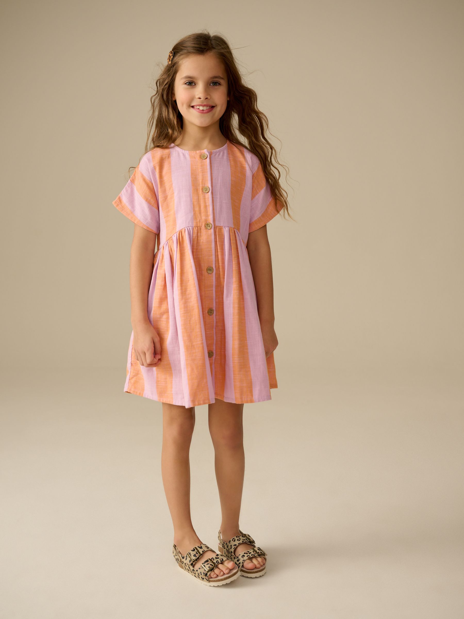 Buy Orange/Pink Stripe Button Dress (3-16yrs) from Next Saudi Arabia