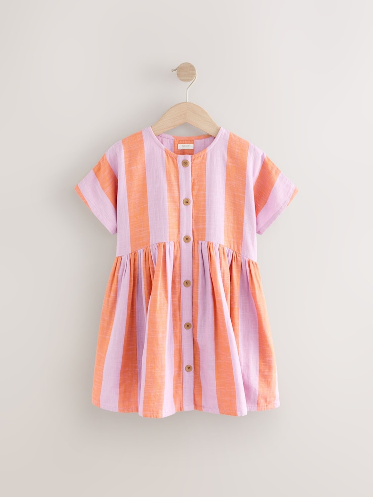 Buy Orange/Pink Stripe Button Dress (3-16yrs) from Next Australia