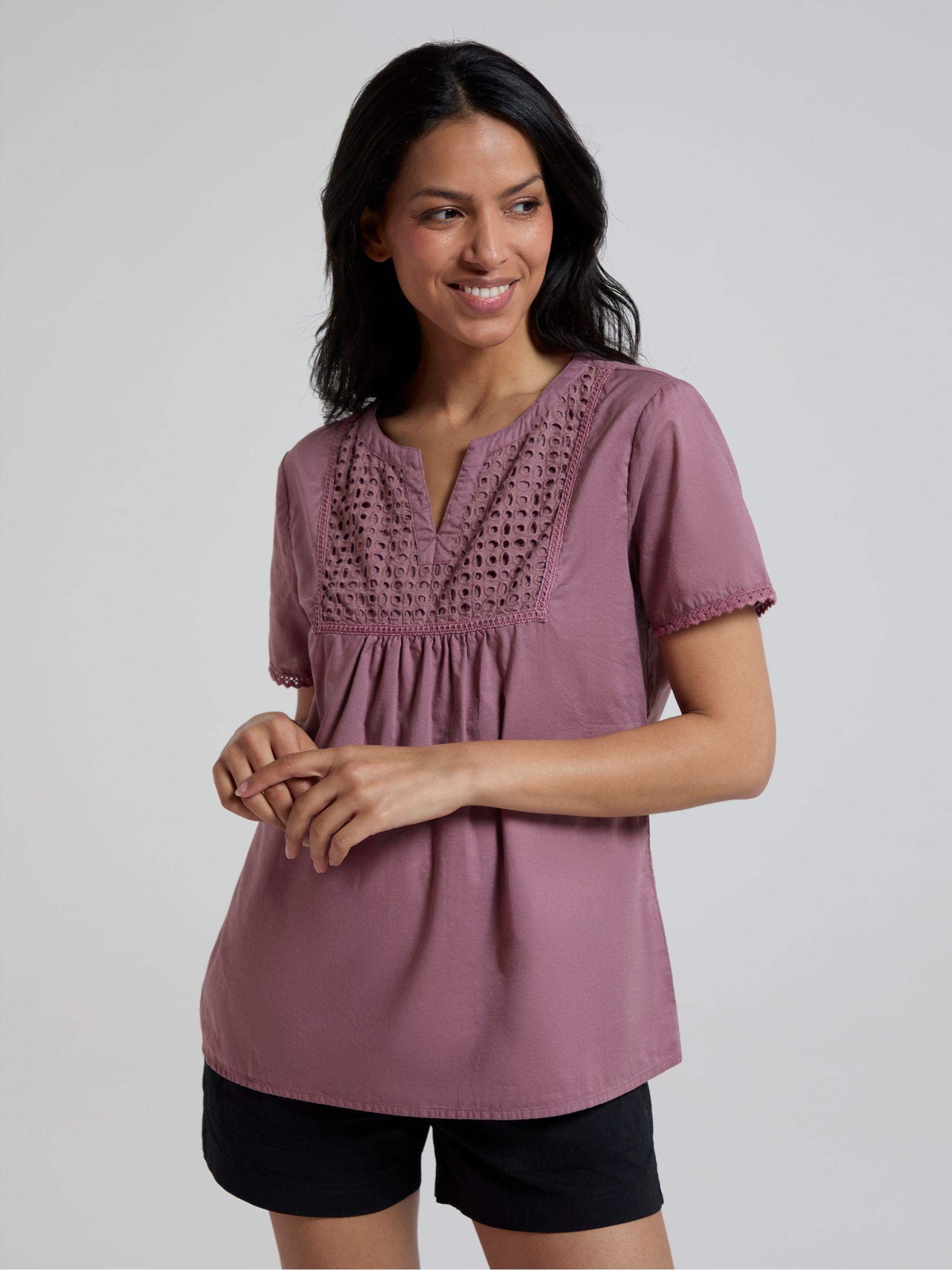 Buy Mountain Warehouse Purple Paris Womens Embroidered 100% Cotton Top ...