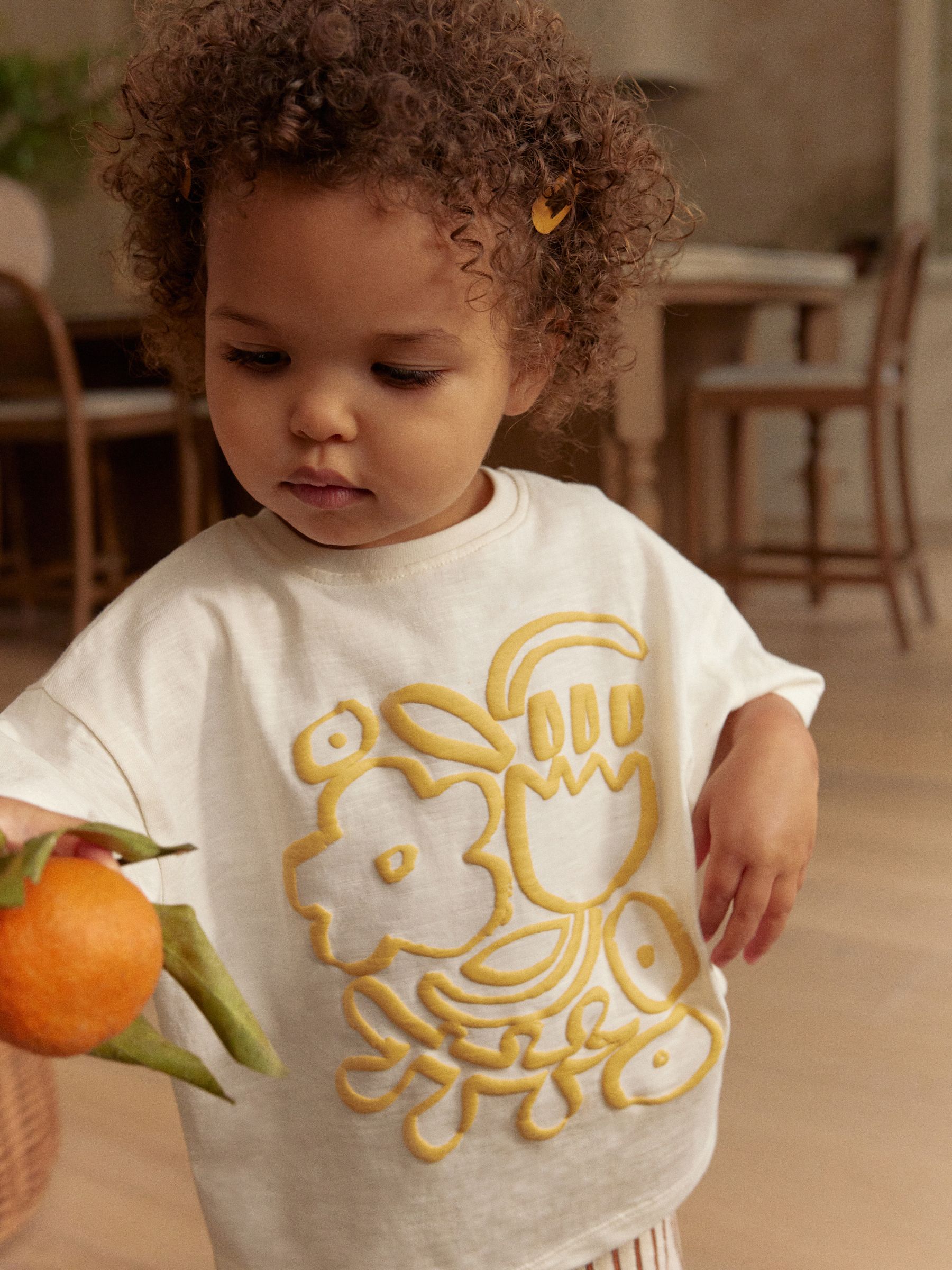 Buy Cream Flower Short Sleeve 100% Cotton T-Shirt and Wide Trousers Set ...