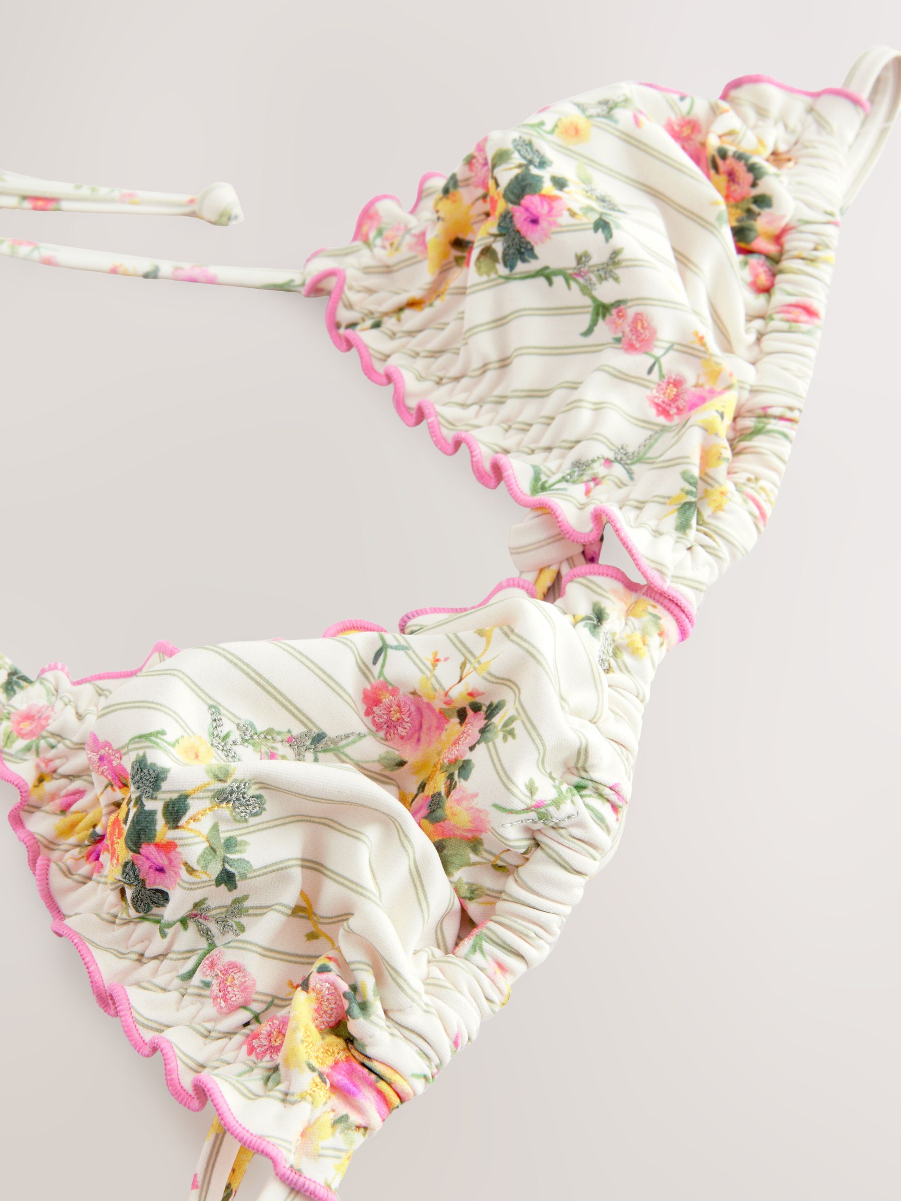 Buy Ecru Floral Embroidered Lettuce Edge Bikini Top from the Next UK ...