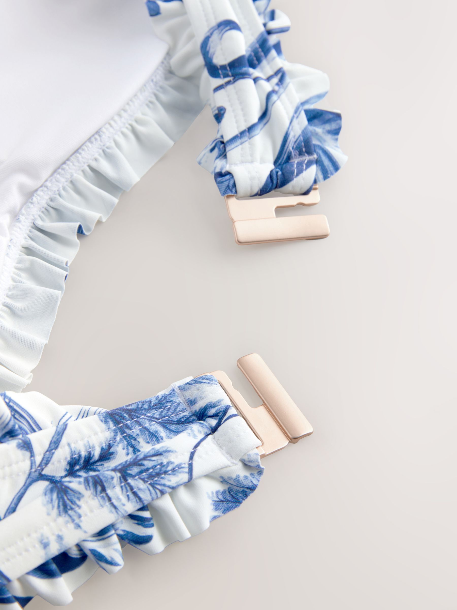 Buy White/Blue Floral Frill Bandeau Bikini Top from the Next UK online shop