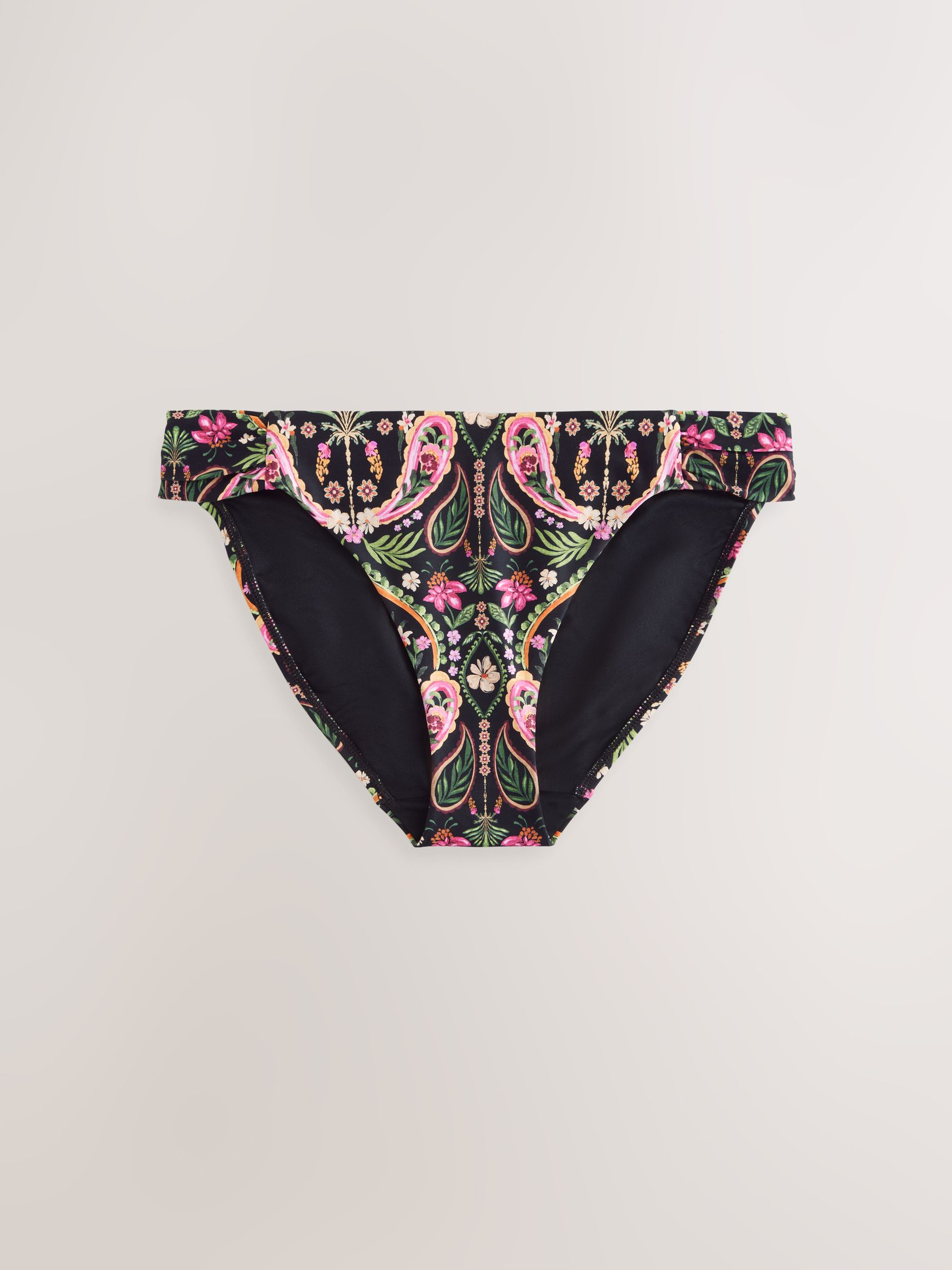 Buy Black/Pink Paisley Ruched Side High Leg Bikini Bottoms from the ...