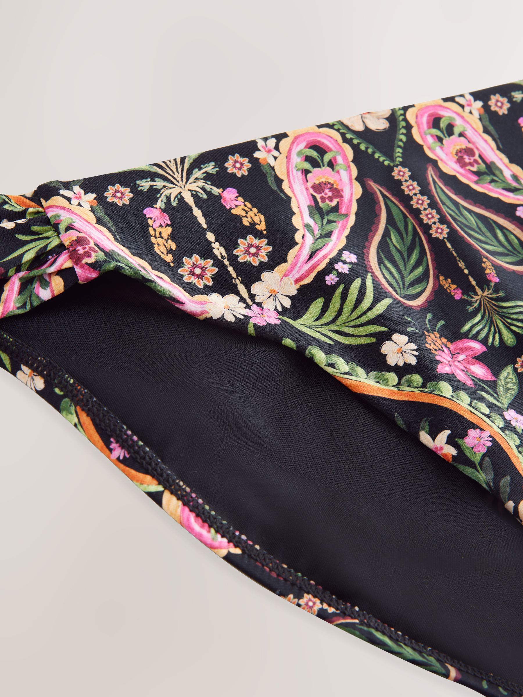 Buy Black/Pink Paisley Ruched Side High Leg Bikini Bottoms from the ...