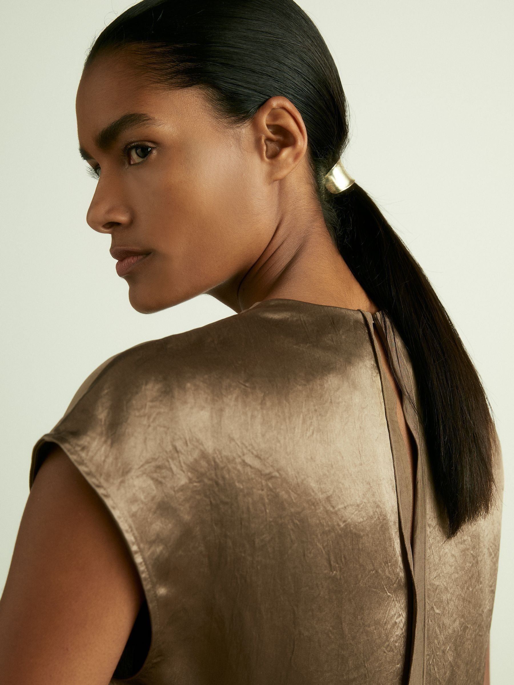 Buy Reiss Khaki Fina Satin Cowl-Neck Top from the Next UK online shop