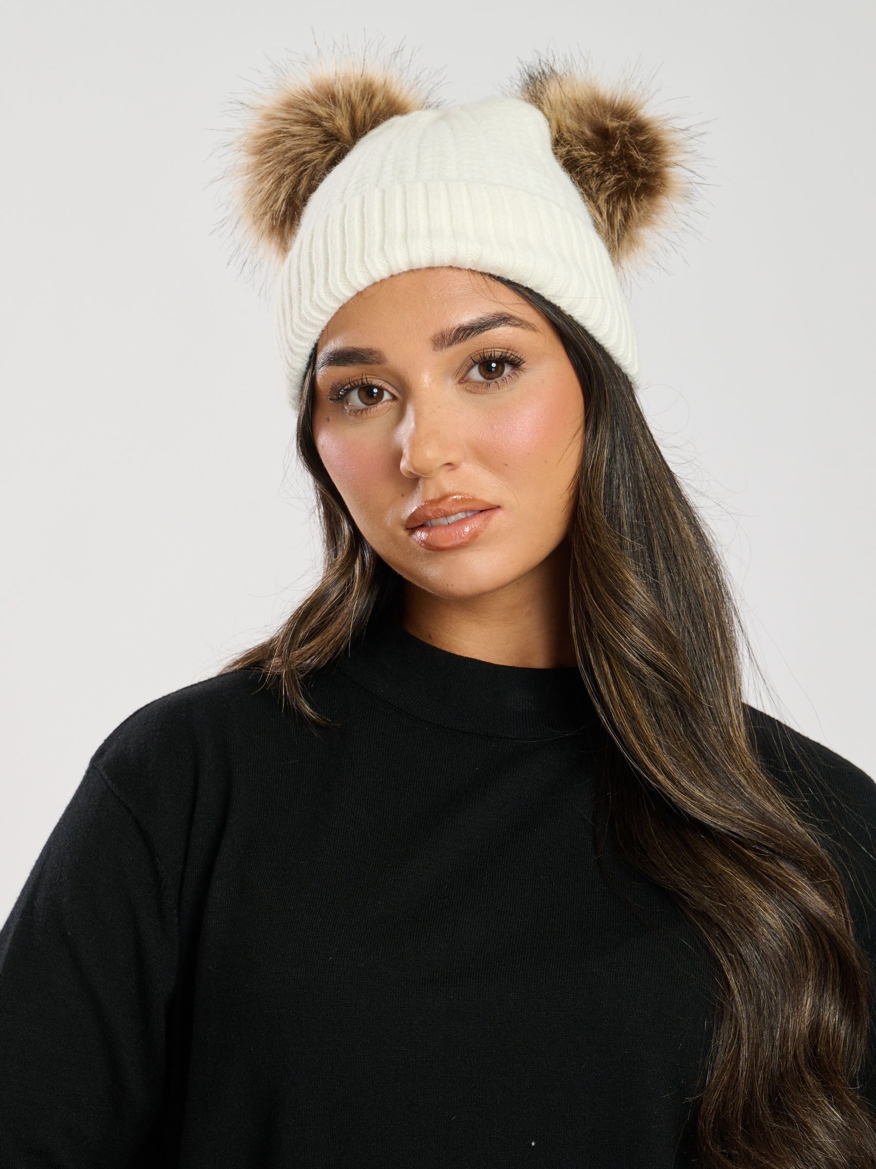 Buy South Beach Cream Double Pom Hat With Faux Fur from the Next UK ...