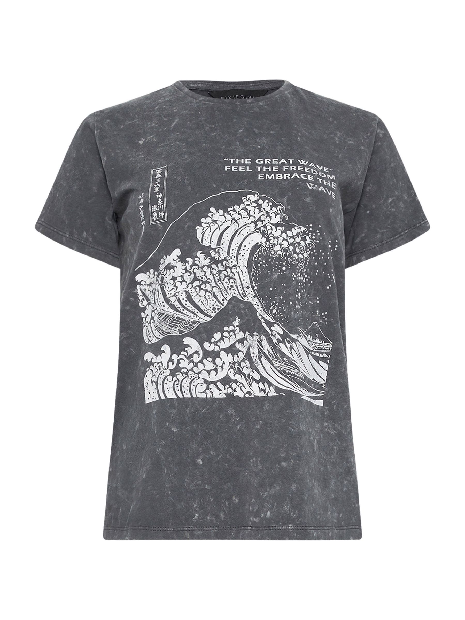 Buy PixieGirl Petite Grey The Great Wave Slogan Ed 100% Cotton T-Shirt ...