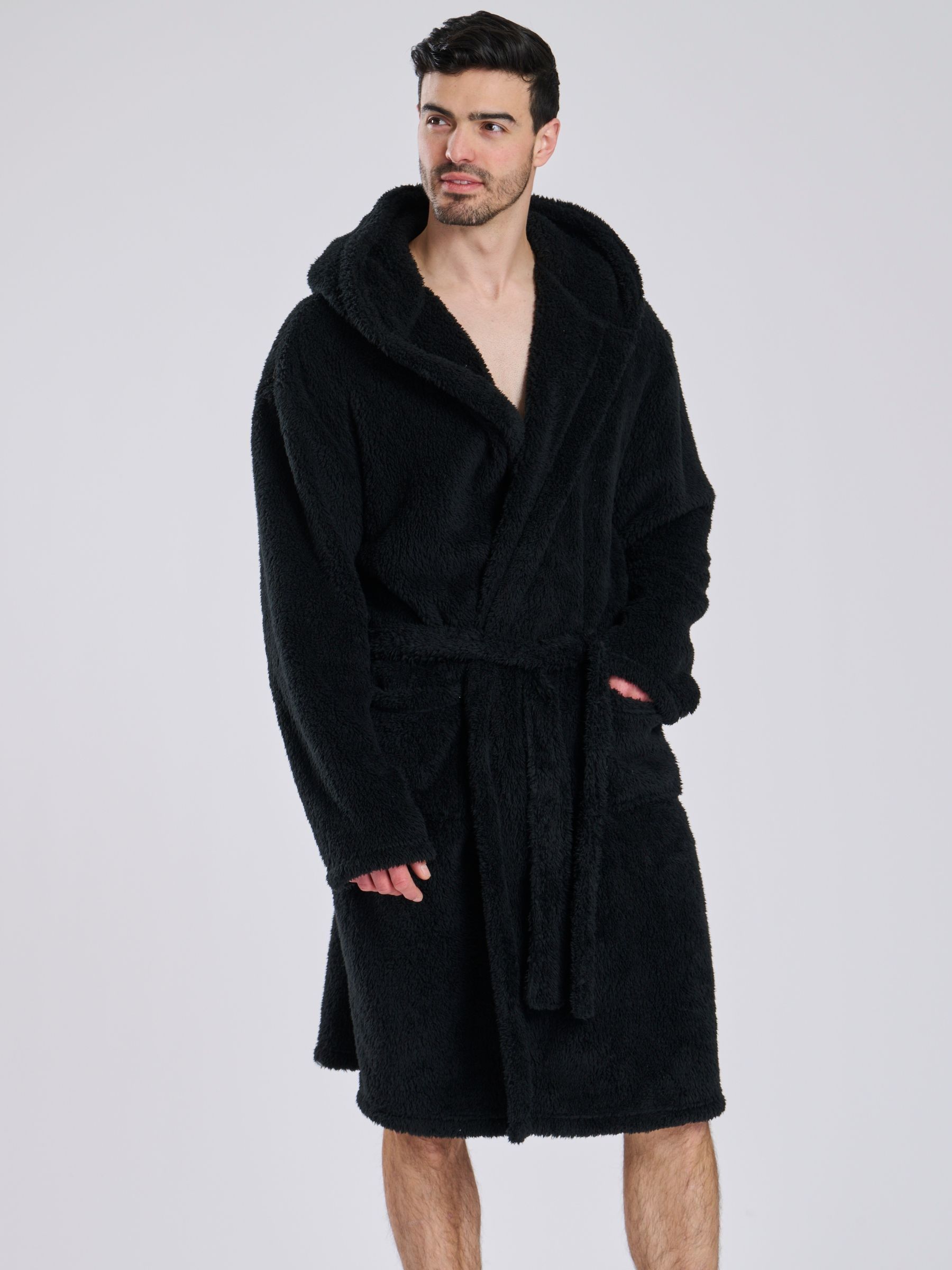 Buy Loungeable Black Sherpa Hooded Dressing Gown from the Next UK ...