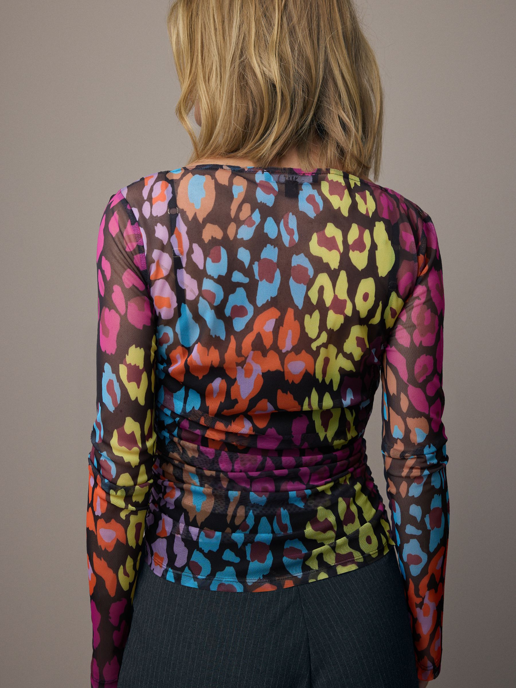 Buy Animal Print Long Sleeve Ruched Side Mesh Top from the Next UK ...