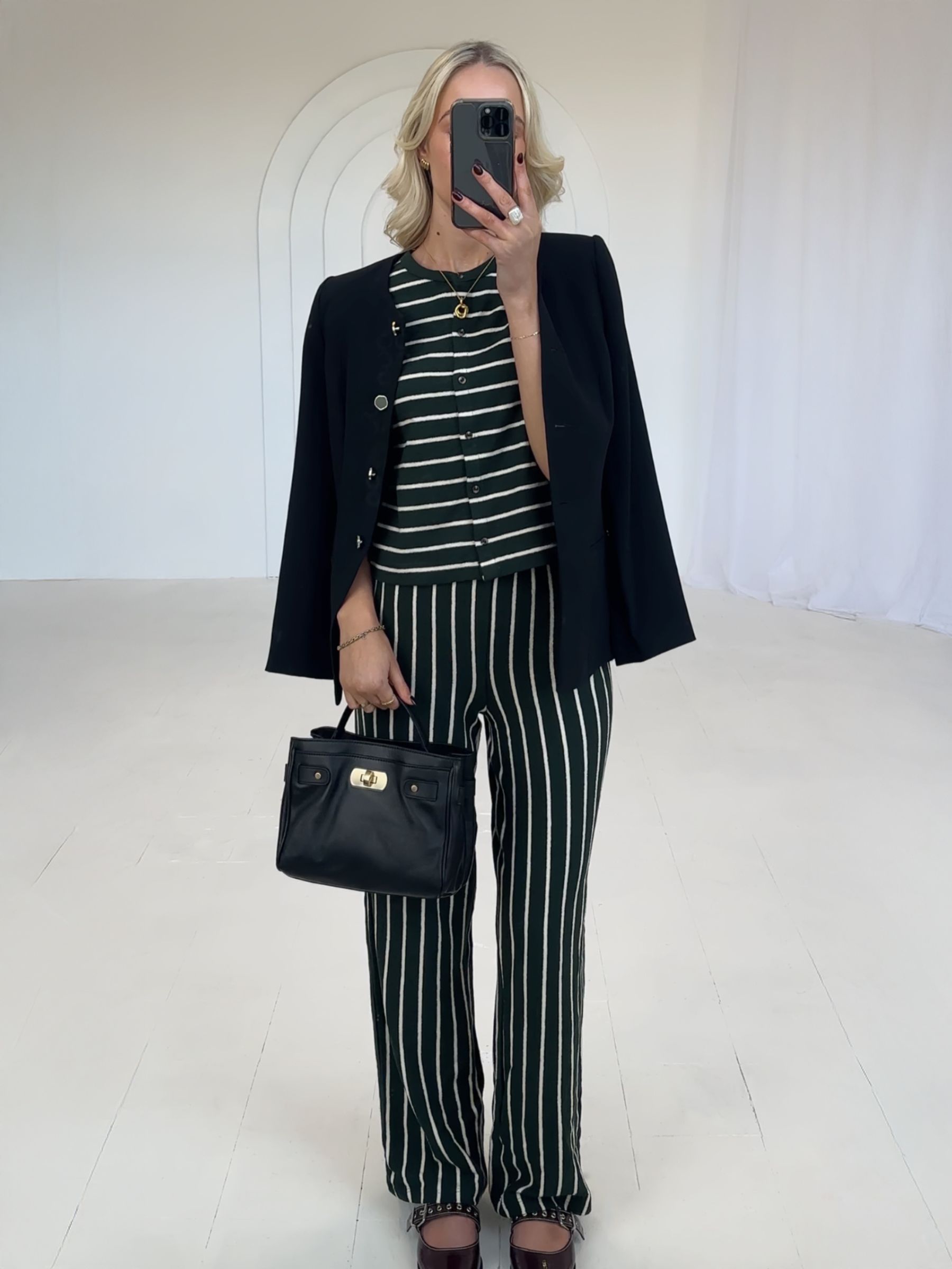 Buy Green/Ecru 100% Cotton Striped Wide Leg Towelling Trousers from the ...