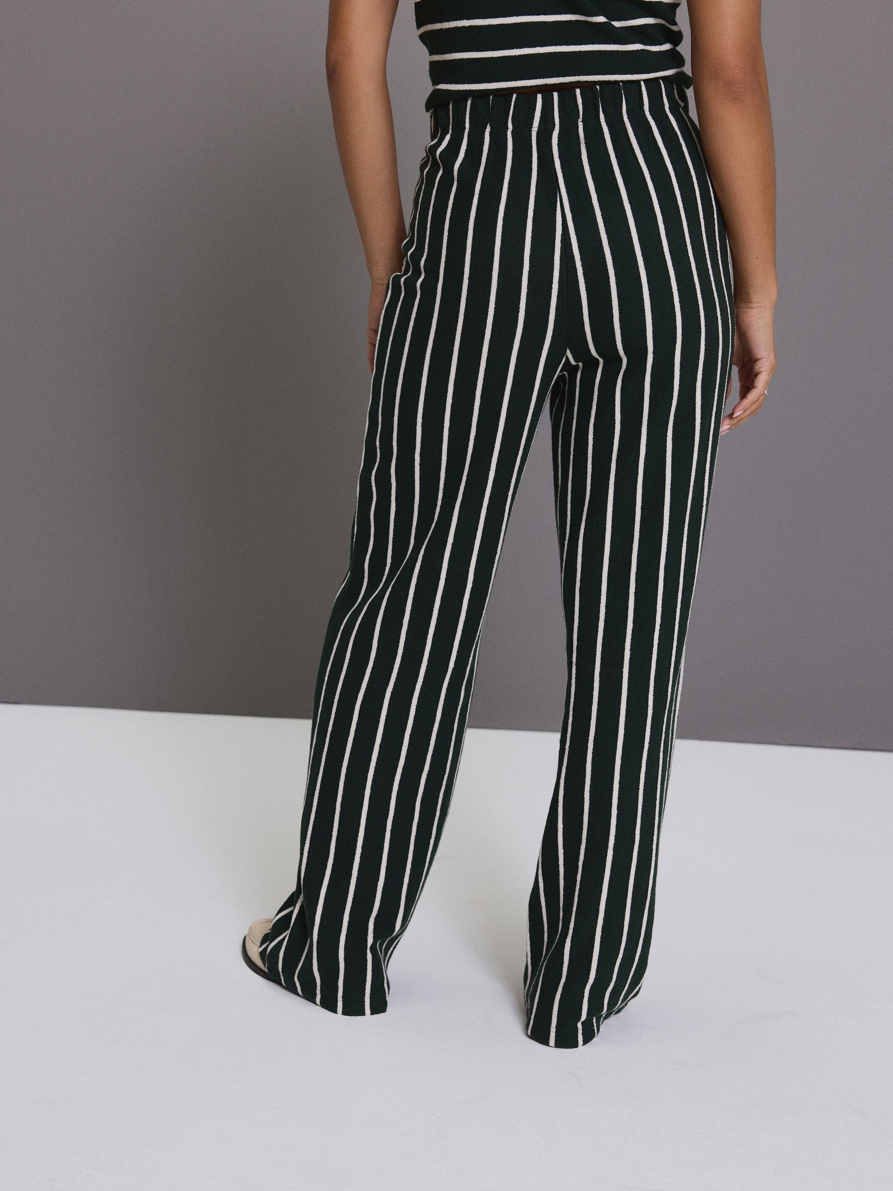 Buy Green/Ecru 100% Cotton Striped Wide Leg Towelling Trousers from the ...