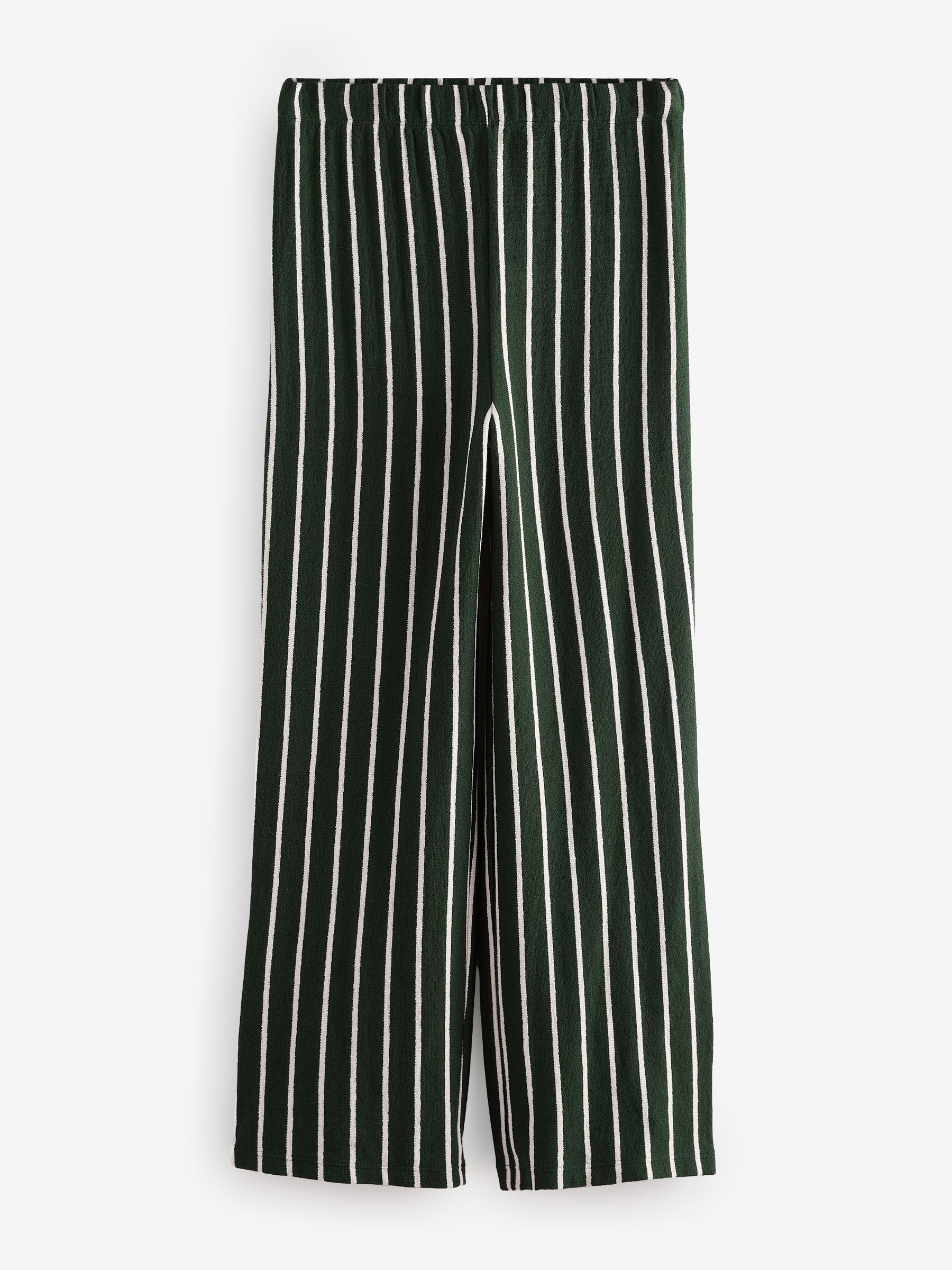 Buy Green/Ecru 100% Cotton Striped Wide Leg Towelling Trousers from the ...
