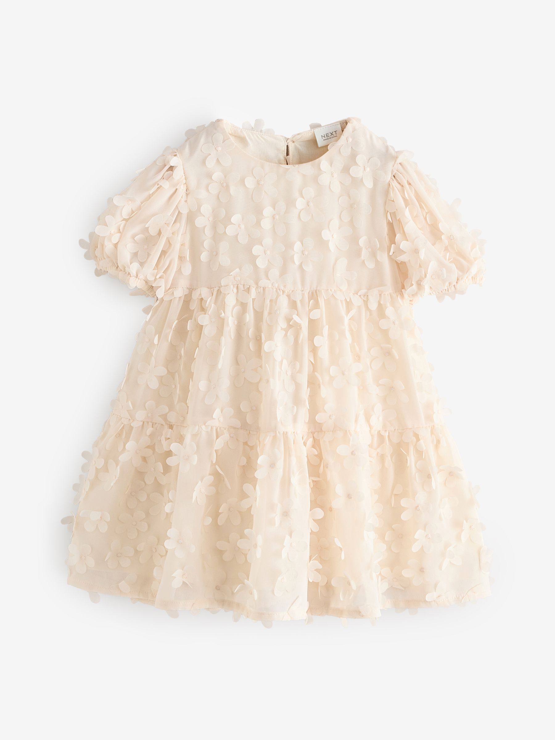 Buy Ecru White Short Sleeve 3D Flowers Dress (3mths-8yrs) from the Next ...