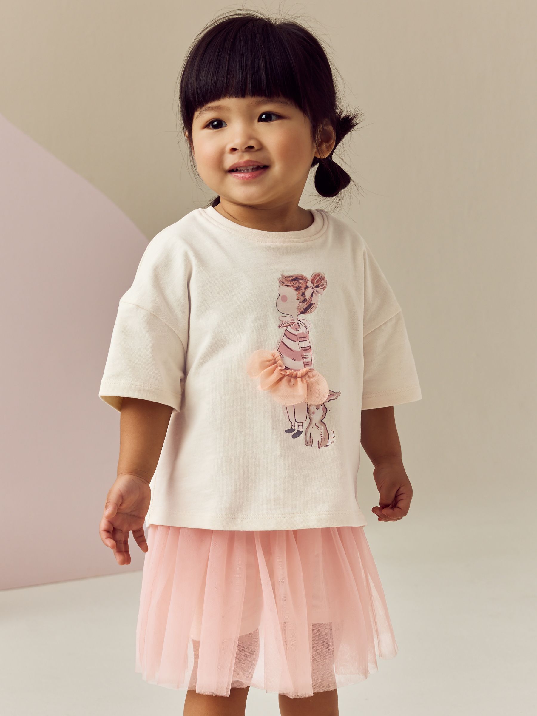 Buy Pink/White Short Sleeve Top And Skirt Set (3mths-7yrs) from Next ...