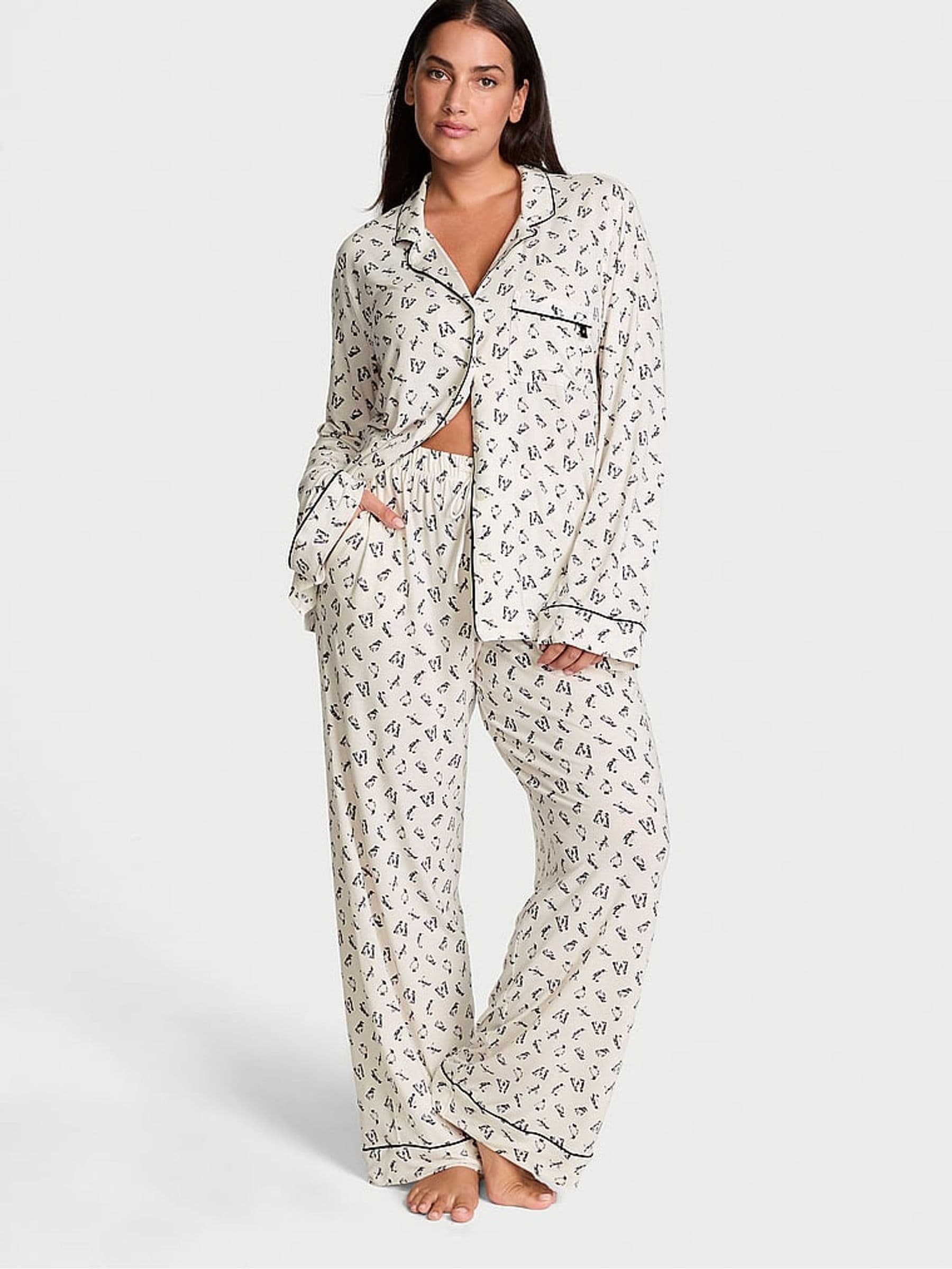 Buy Victoria s Secret Coconut White Merry Penguins Modal Long Pyjama Set from the Next UK online shop