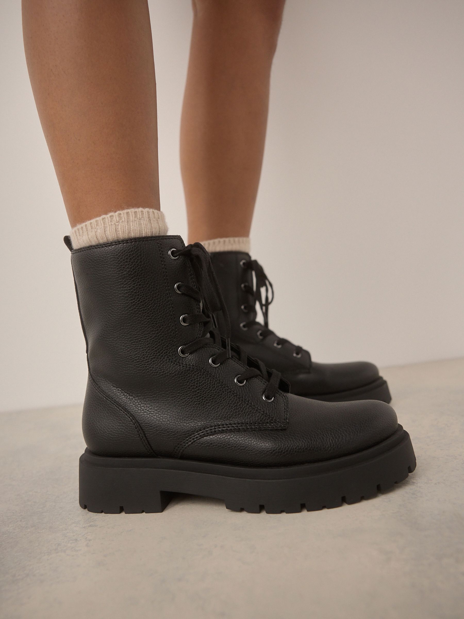 Buy Black Forever Comfort® Chunky Lace-Up Ankle Boots from the Next UK ...