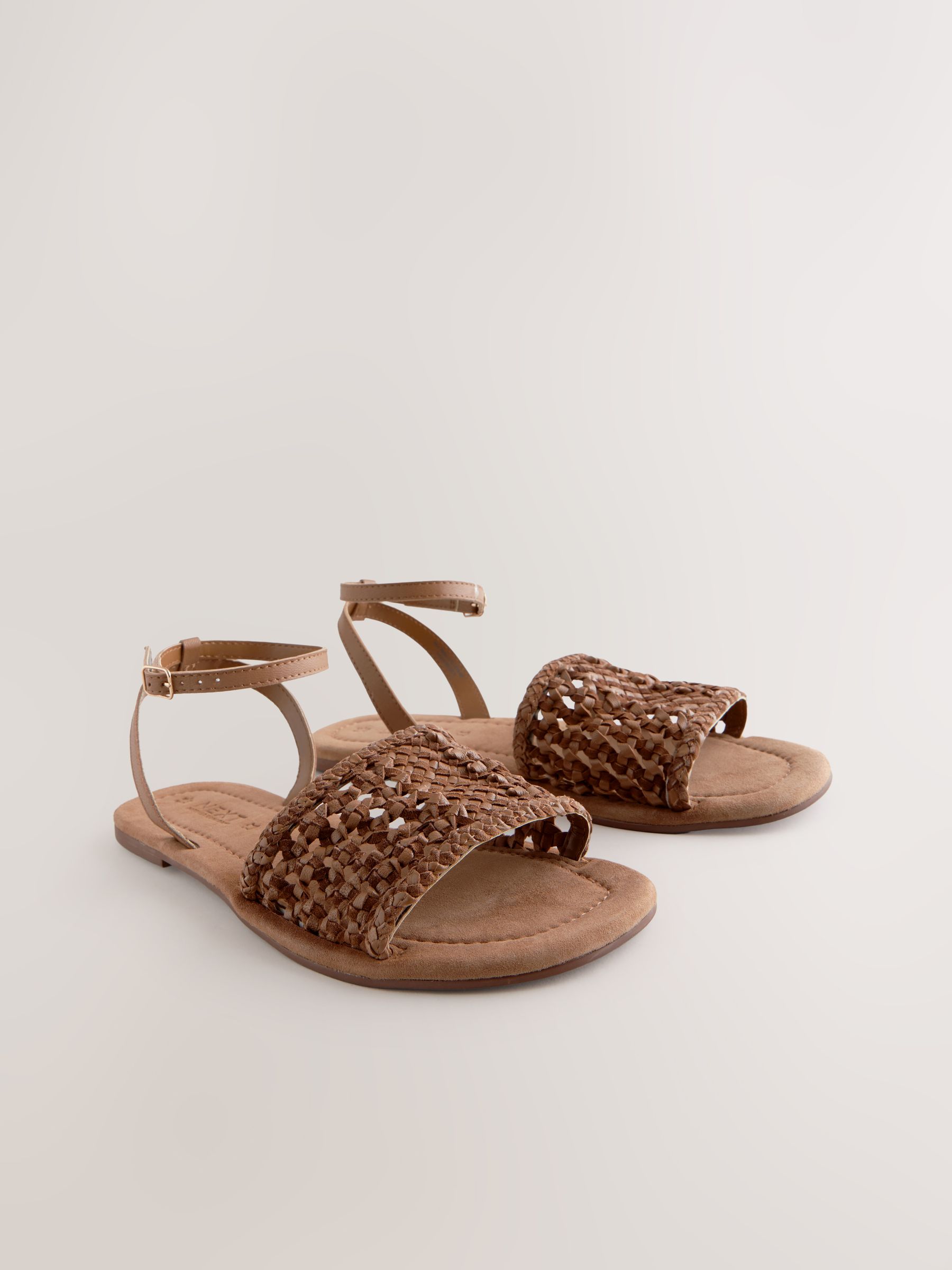 Buy Tan Brown Leather Standard/Wide Fit Forever Comfort® Woven Flat ...