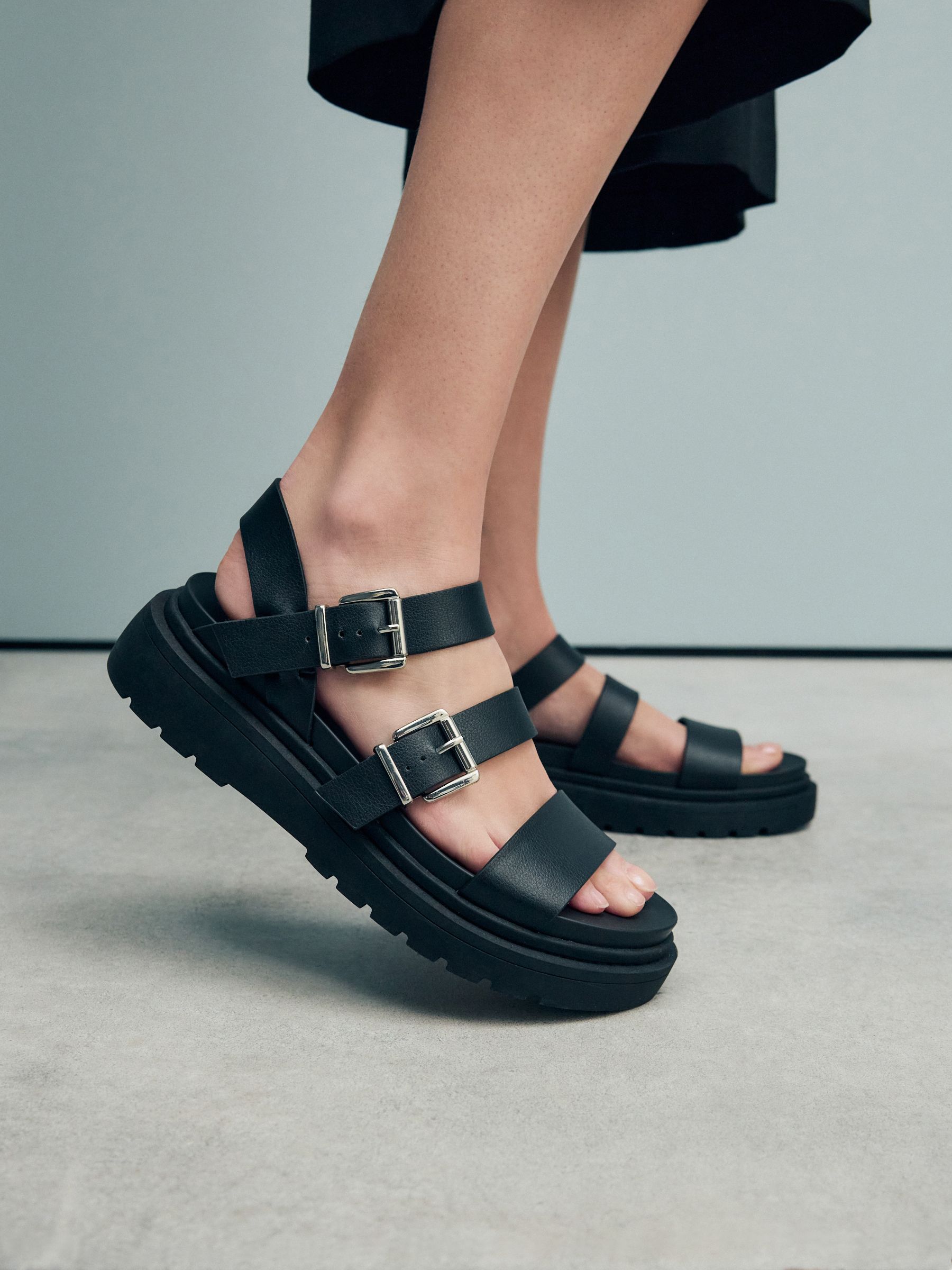Buy Black Standard/Wide Fit Chunky Buckled Sandals from the Next UK ...