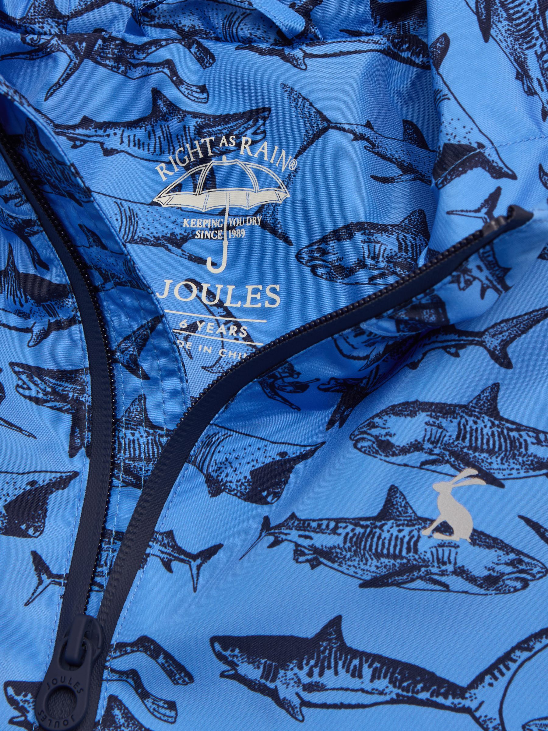 Buy Joules Boys' Rainwell Blue Shark Waterproof Raincoat With Hood from ...