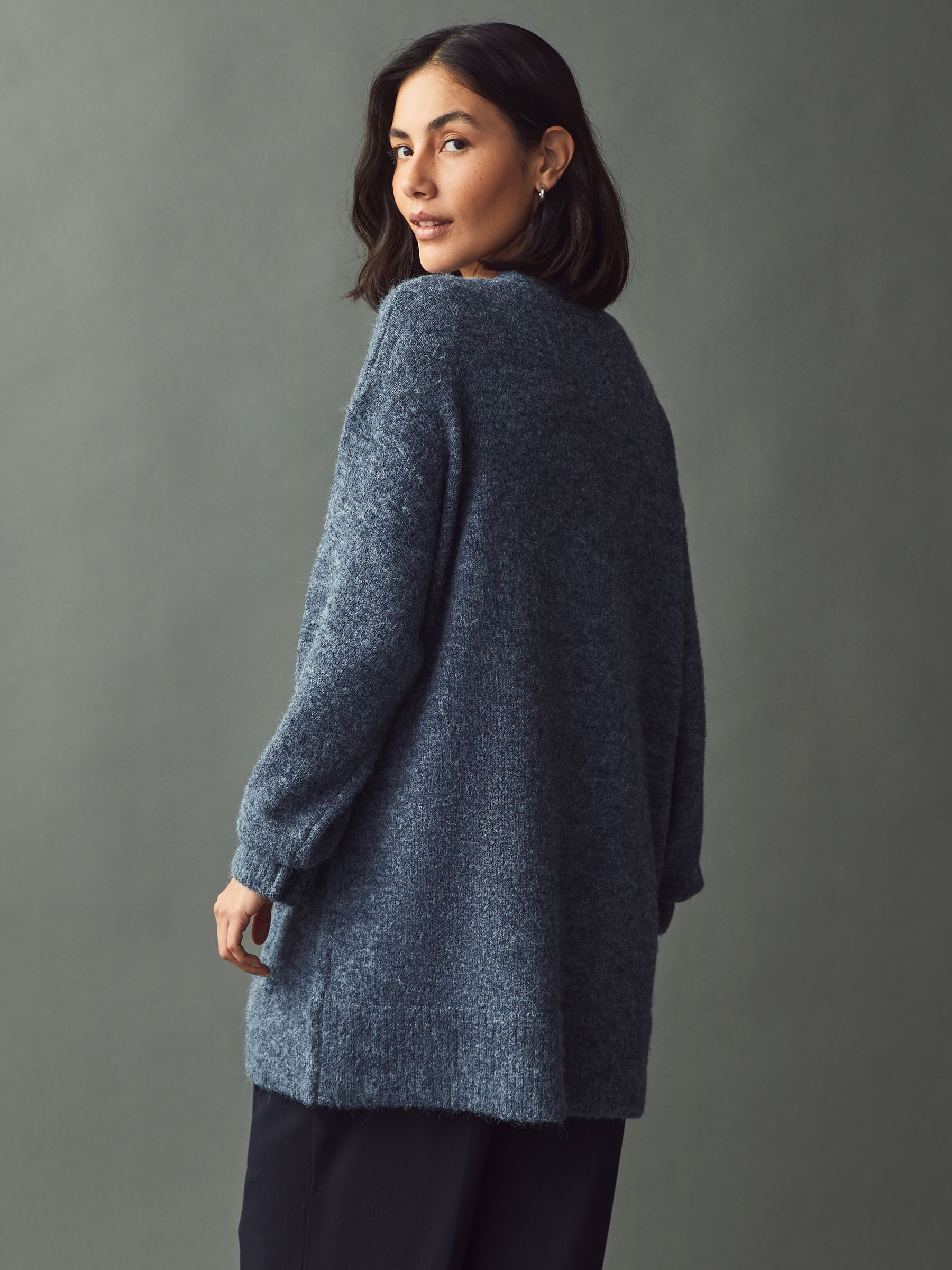 Buy Chambray Blue Relaxed Fit Oversized Longline Button Knitted ...