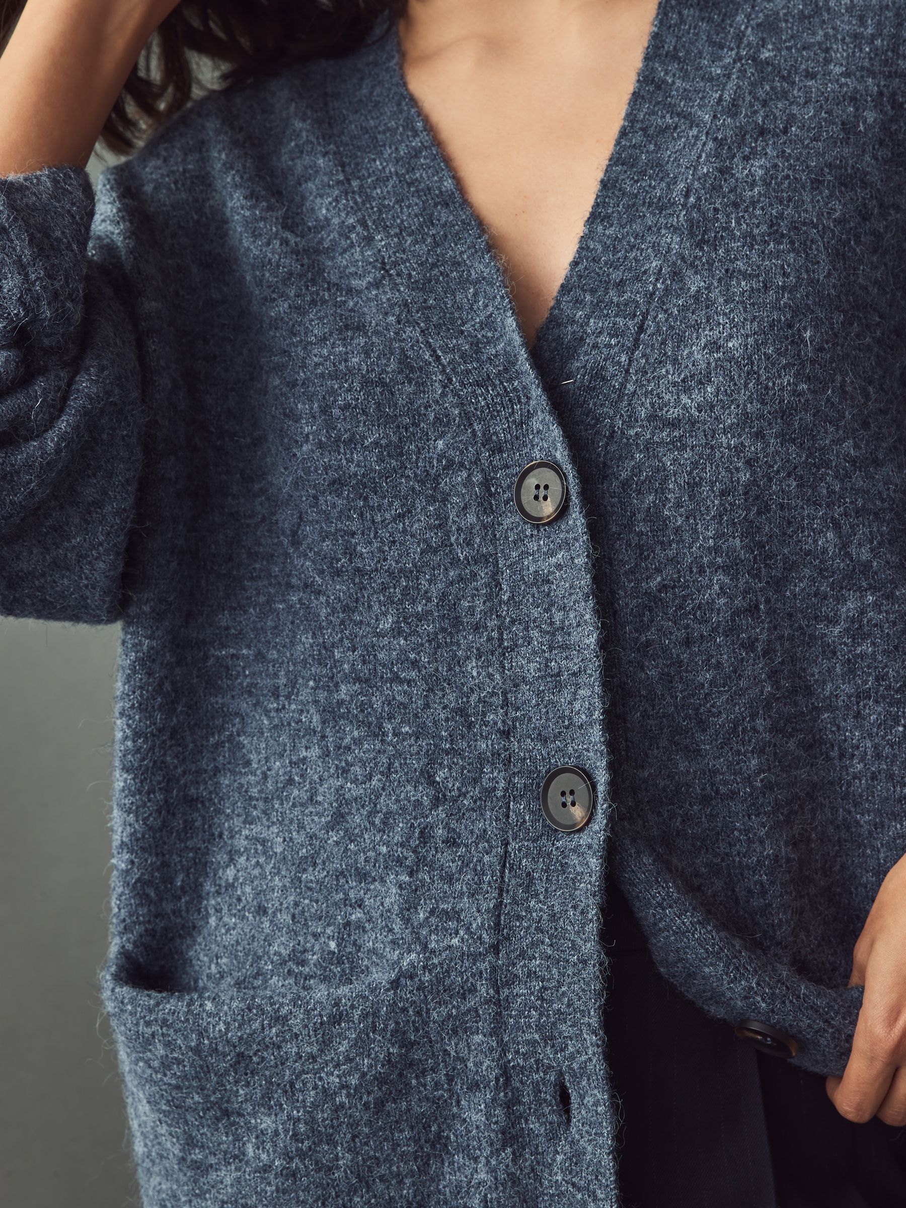 Buy Chambray Blue Relaxed Fit Oversized Longline Button Knitted ...