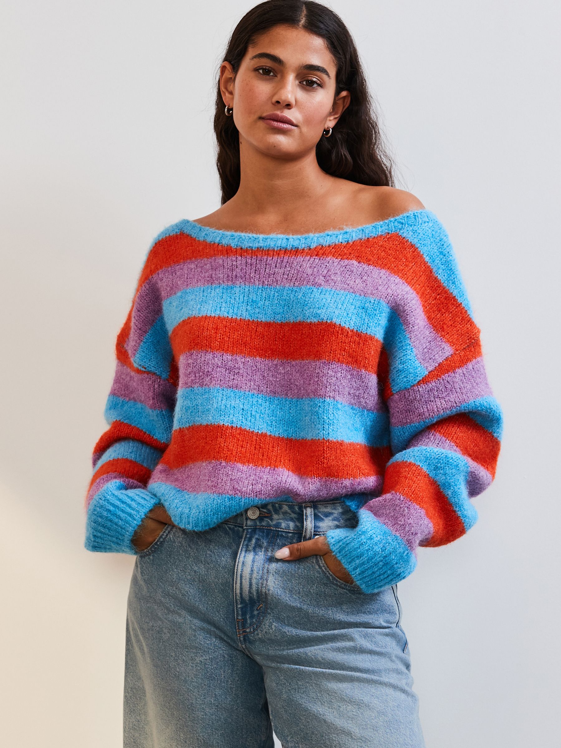 Buy Blue Soft Touch Bardot Off The Shoulder Knitted Jumper with Alpaca ...