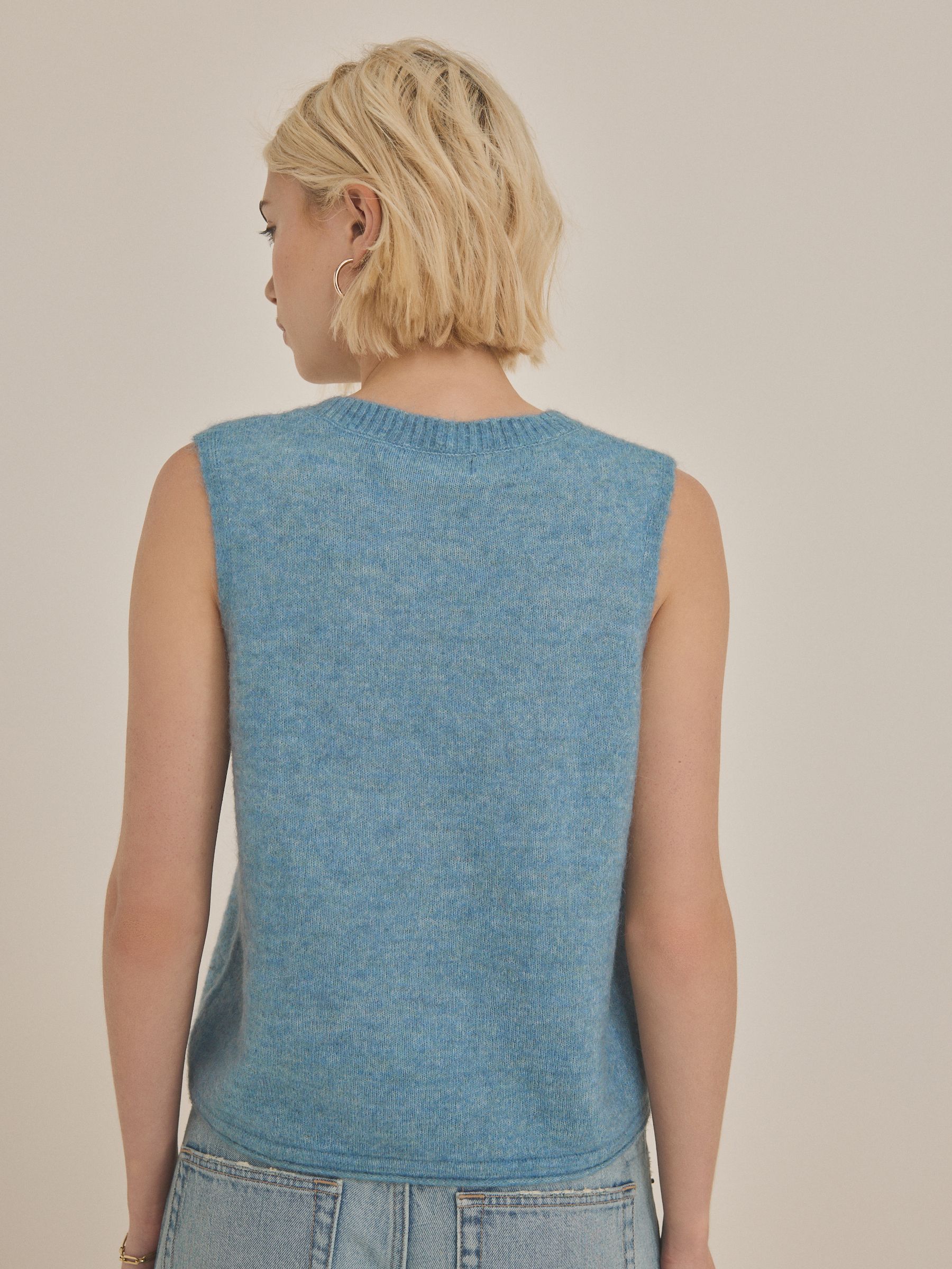Buy Chambray Blue Sleeveless Knitted Crew Tank Vest Top with Alpaca ...