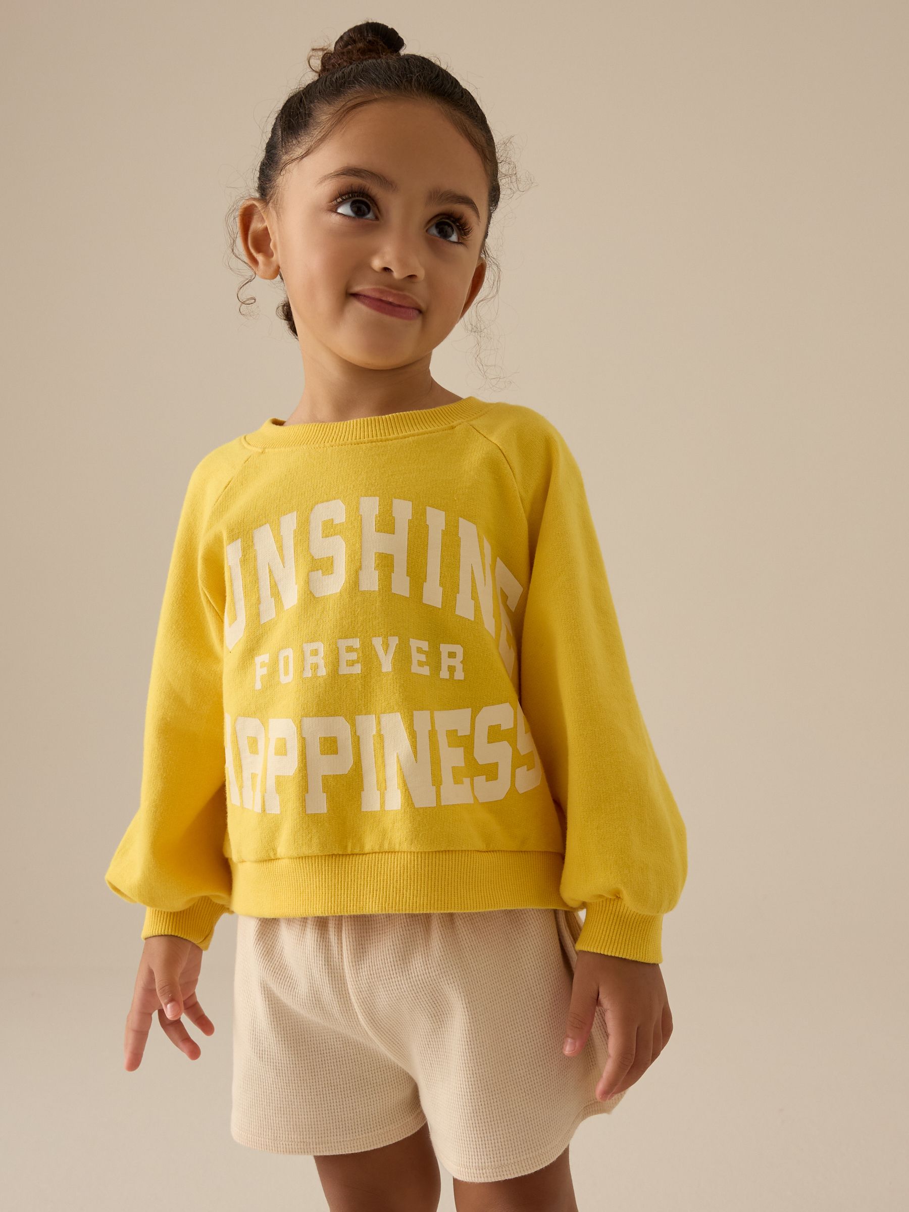 Buy Yellow Long Sleeve 100% Cotton Sweatshirt And Shorts Set (3mths ...