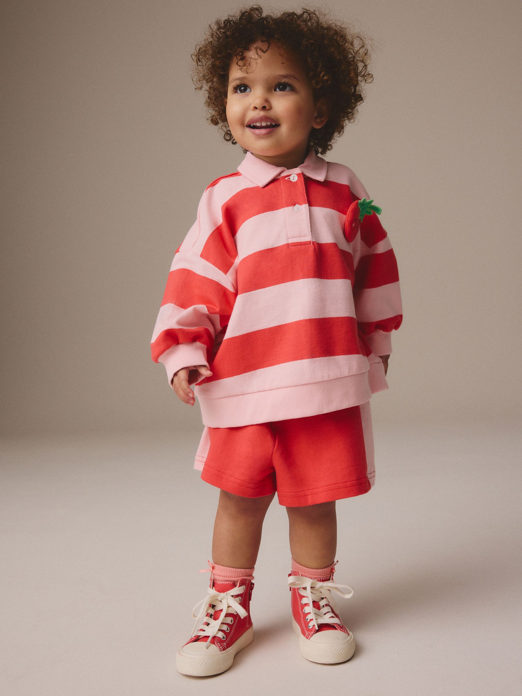 Buy Red Strawberry Stripe 100% Cotton Rugby Top & Shorts Set (3mths ...