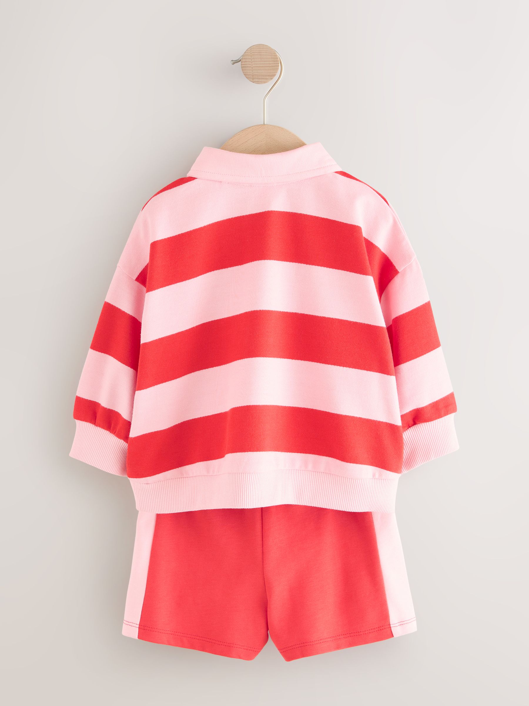 Buy Red Strawberry Stripe 100% Cotton Rugby Top & Shorts Set (3mths ...