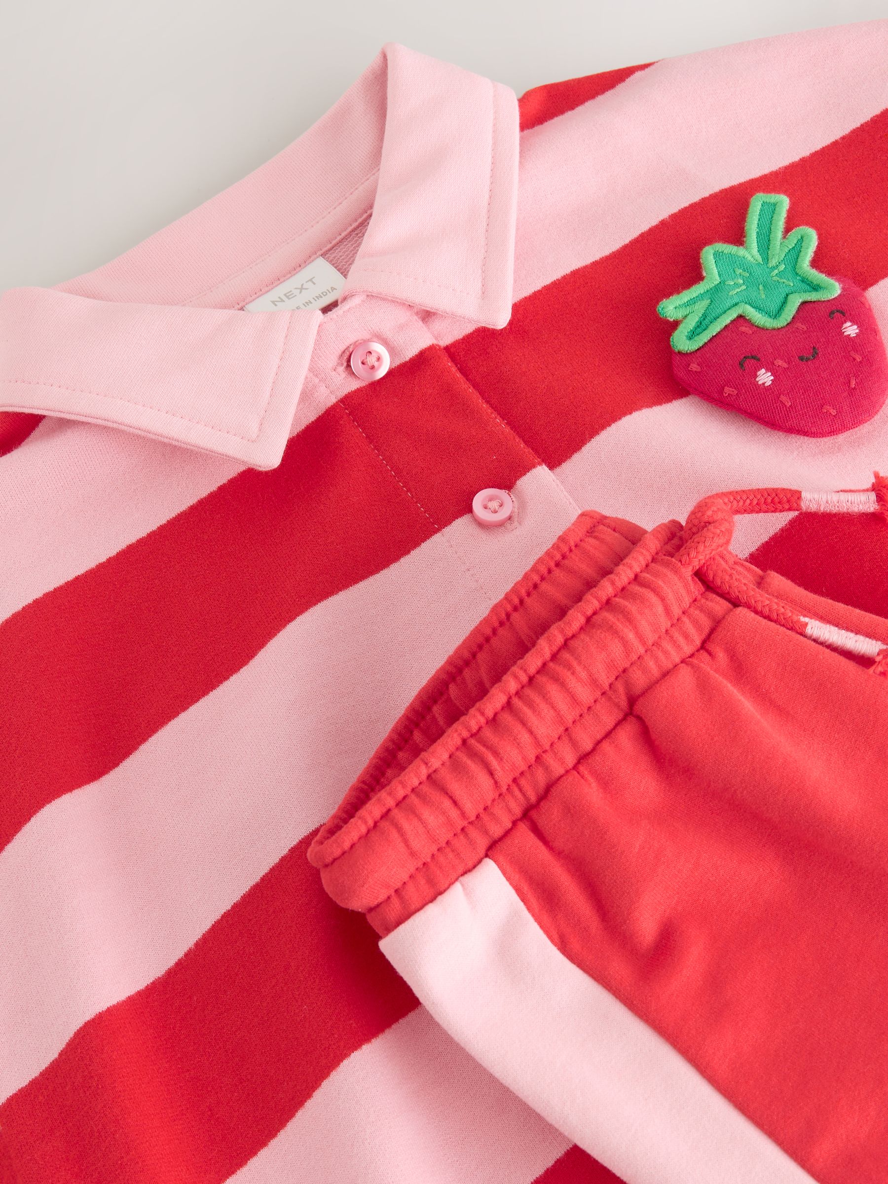 Buy Red Strawberry Stripe 100% Cotton Rugby Top & Shorts Set (3mths ...