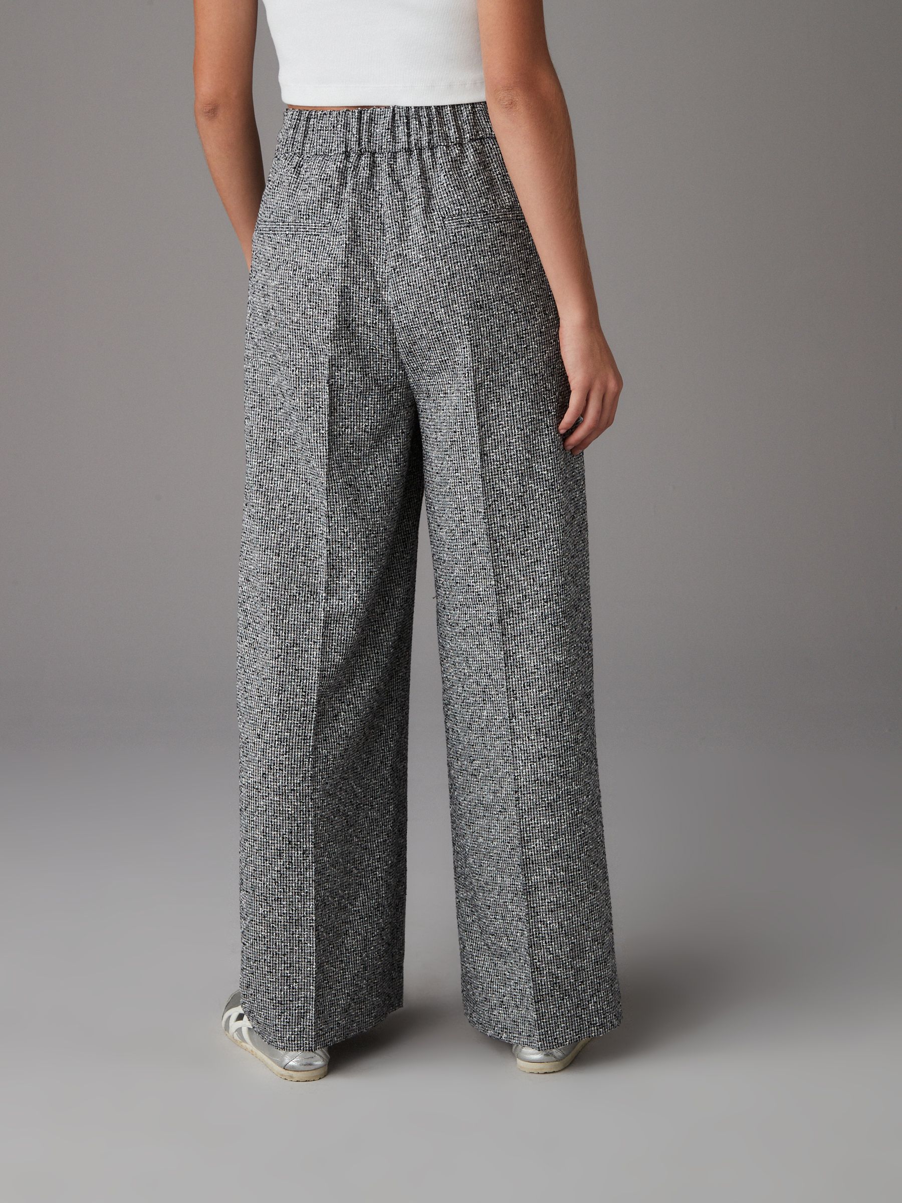 Buy Black/White Elastic Back Boucle Mono Wide Leg Trousers from the ...