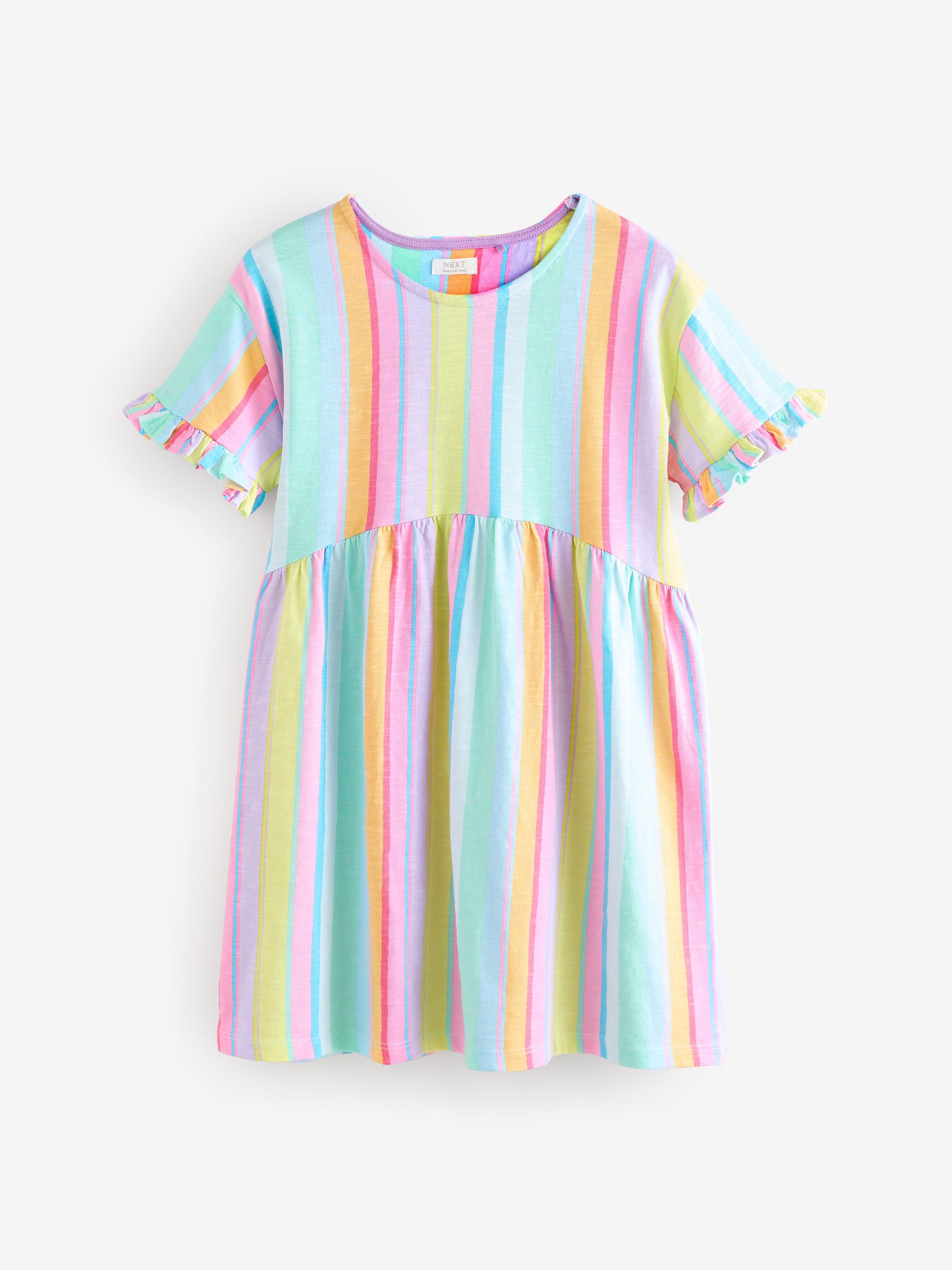 Buy Rainbow Stripe - Short Sleeve Jersey Summer Dress (3-16yrs) from ...