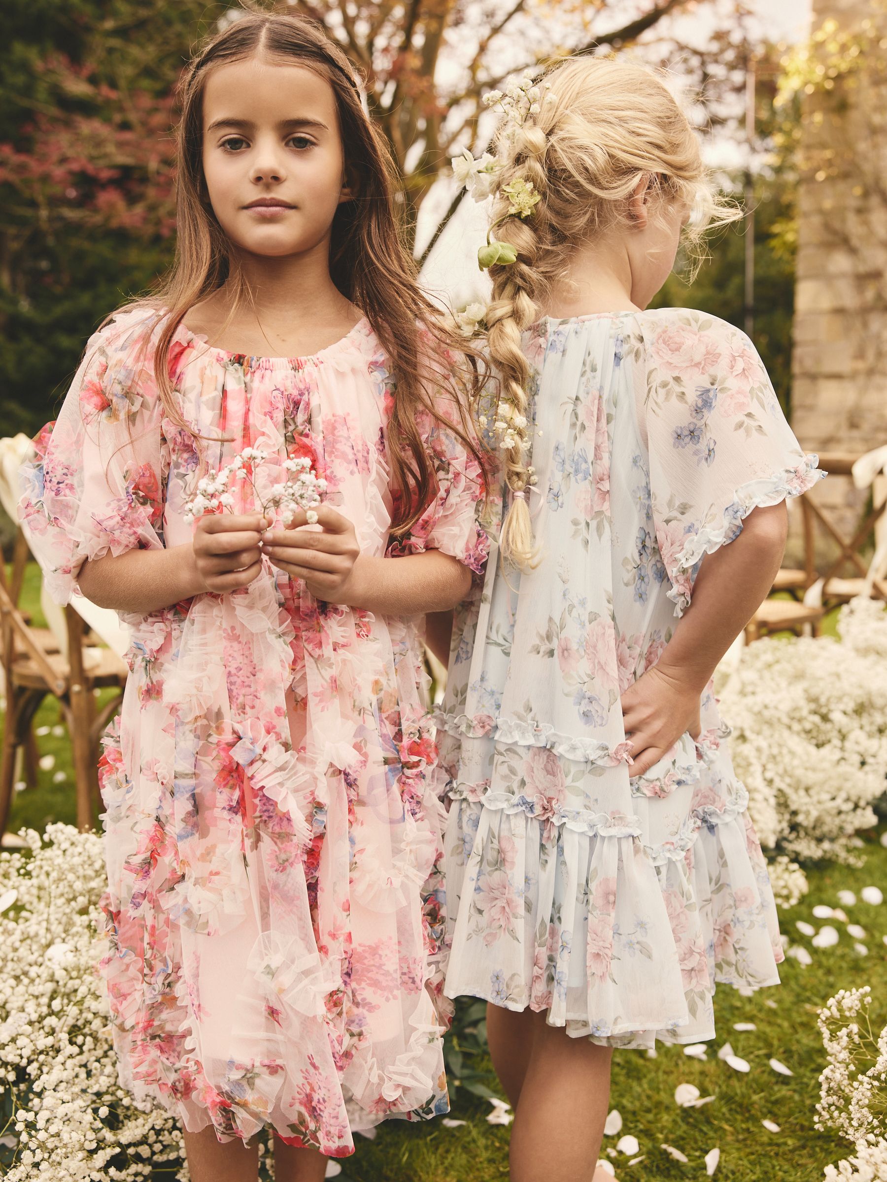 Buy Pink Floral Print Ruffle Mesh Occasion Dress (3-16yrs) from the ...