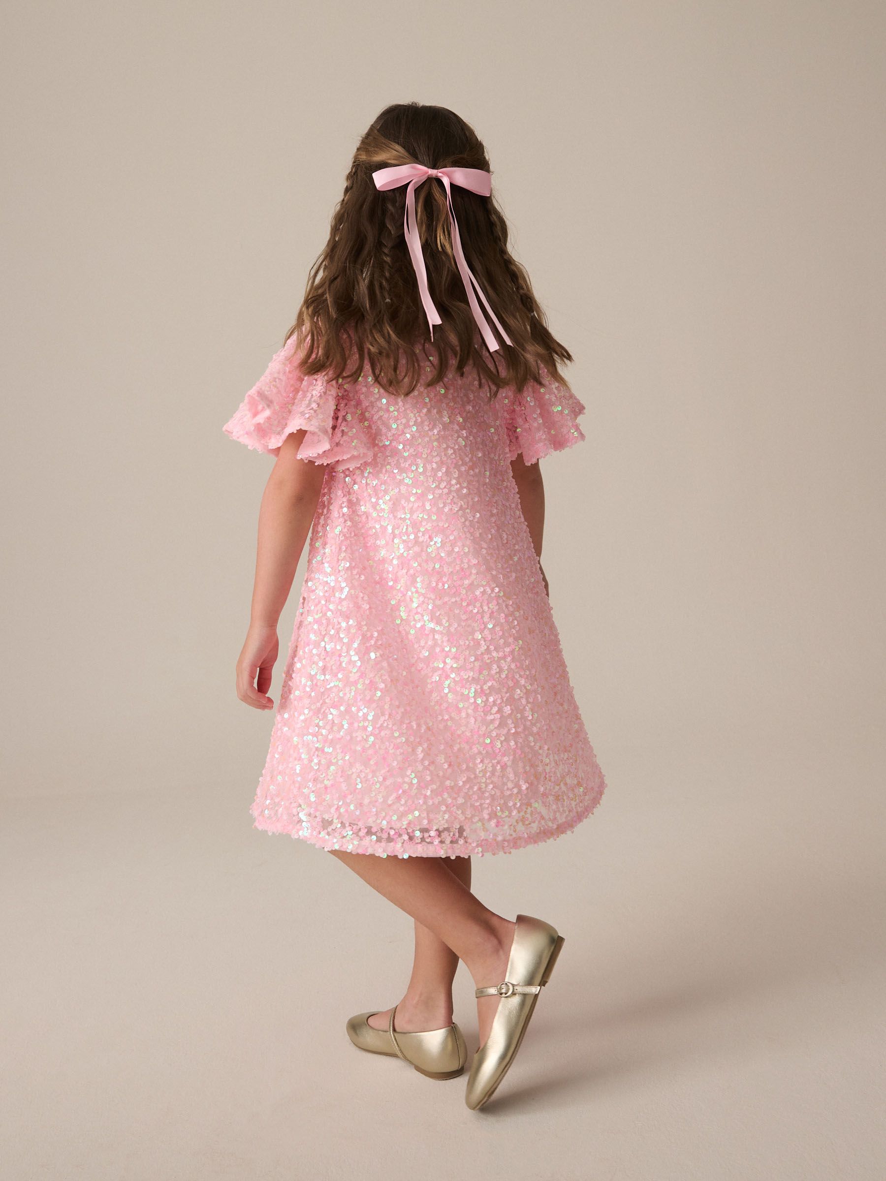 Buy Pink Sparkle Angel Sleeve Sequin Party Dress (3-16yrs) from the ...