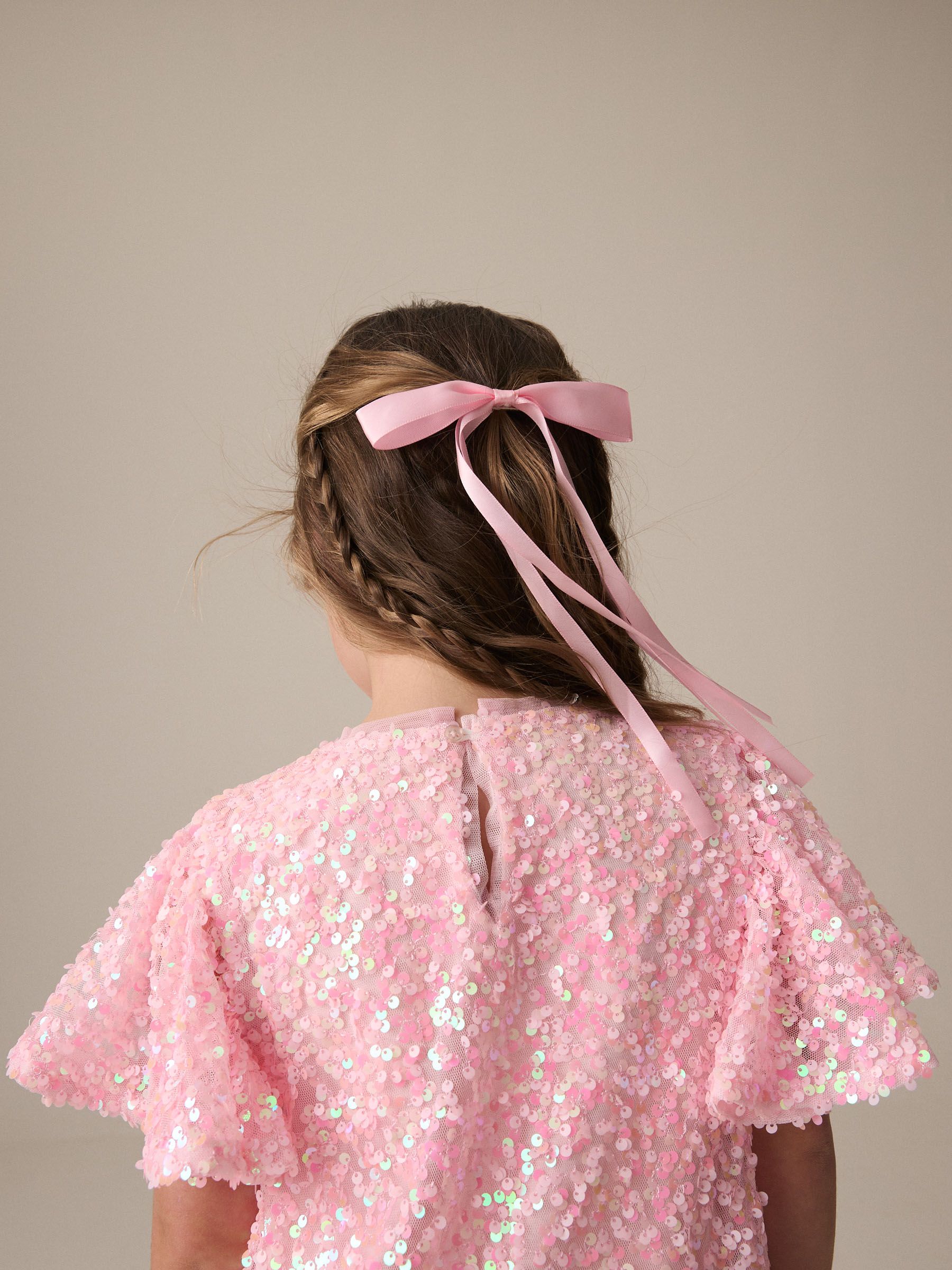 Buy Pink Sparkle Angel Sleeve Sequin Party Dress (3-16yrs) from the ...