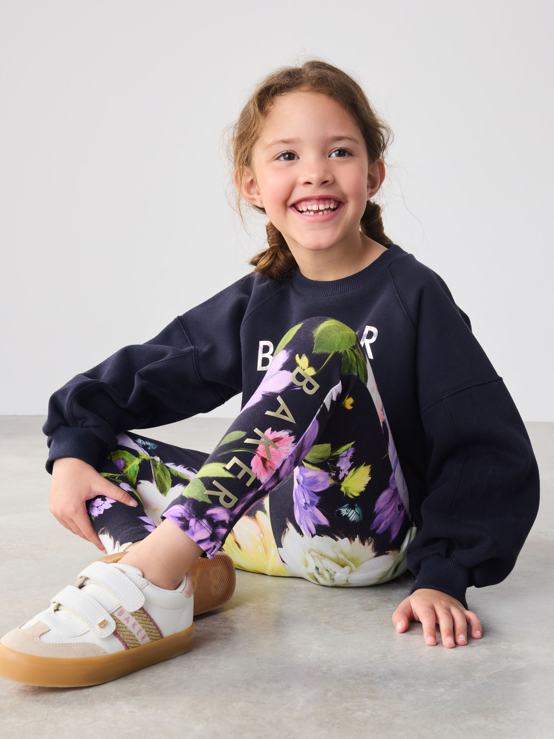 Buy Baker by Ted Baker Navy Back Pleat Sweatshirt & Floral Legging Set ...