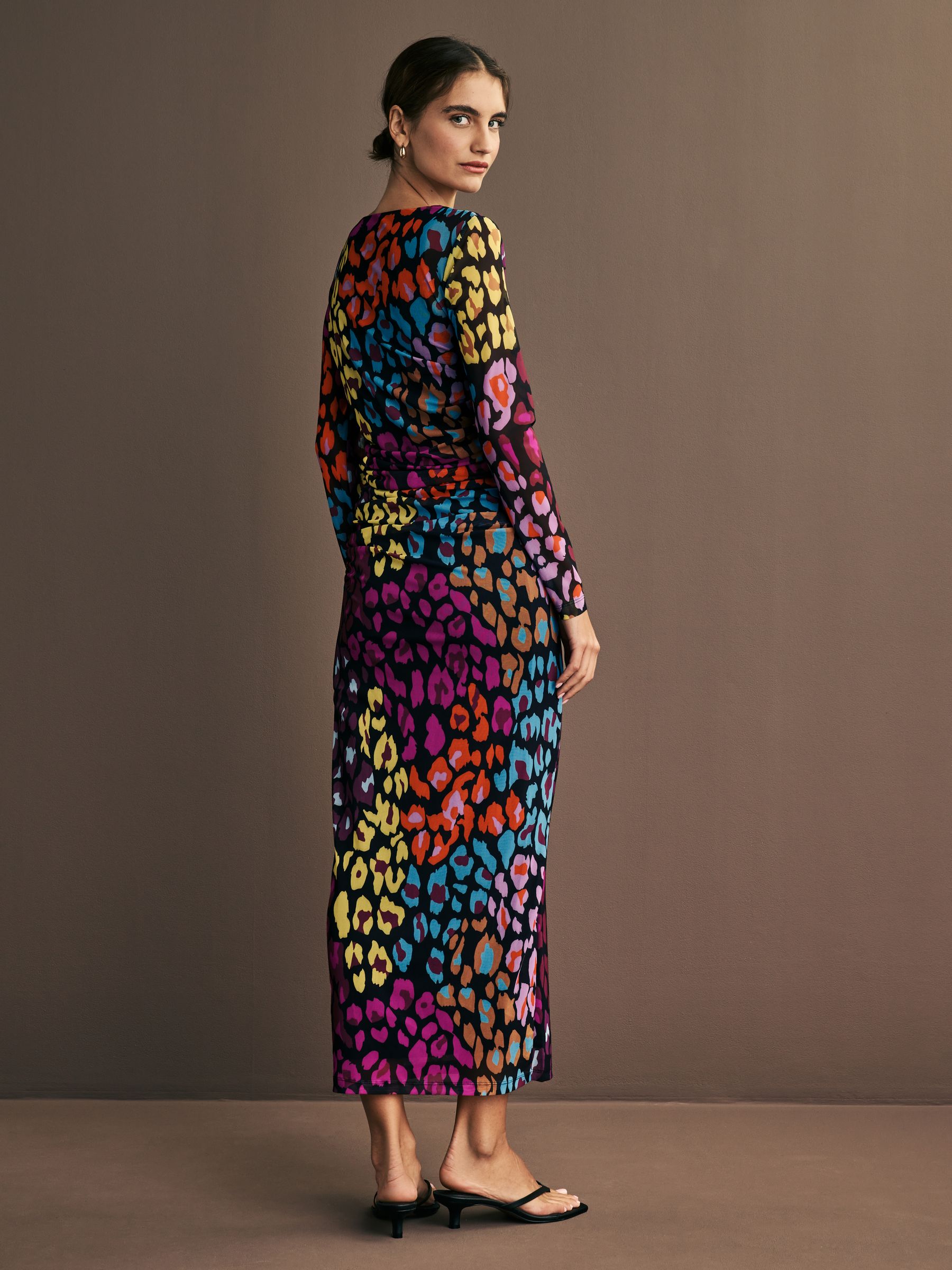 Buy Bright Multi Animal Print Long Sleeve Placement Floral Mesh Maxi ...