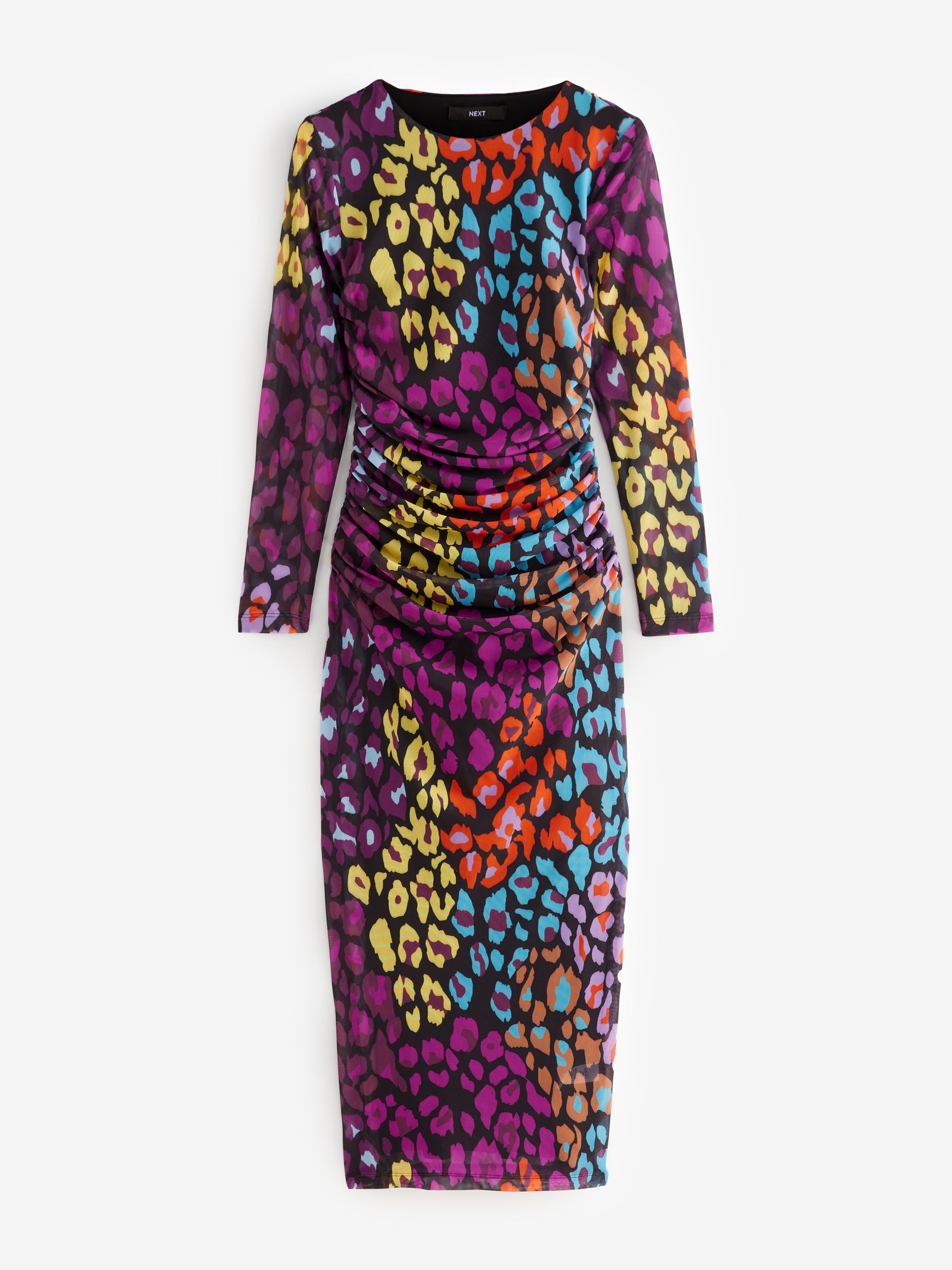 Buy Bright Multi Animal Print Long Sleeve Placement Floral Mesh Maxi ...
