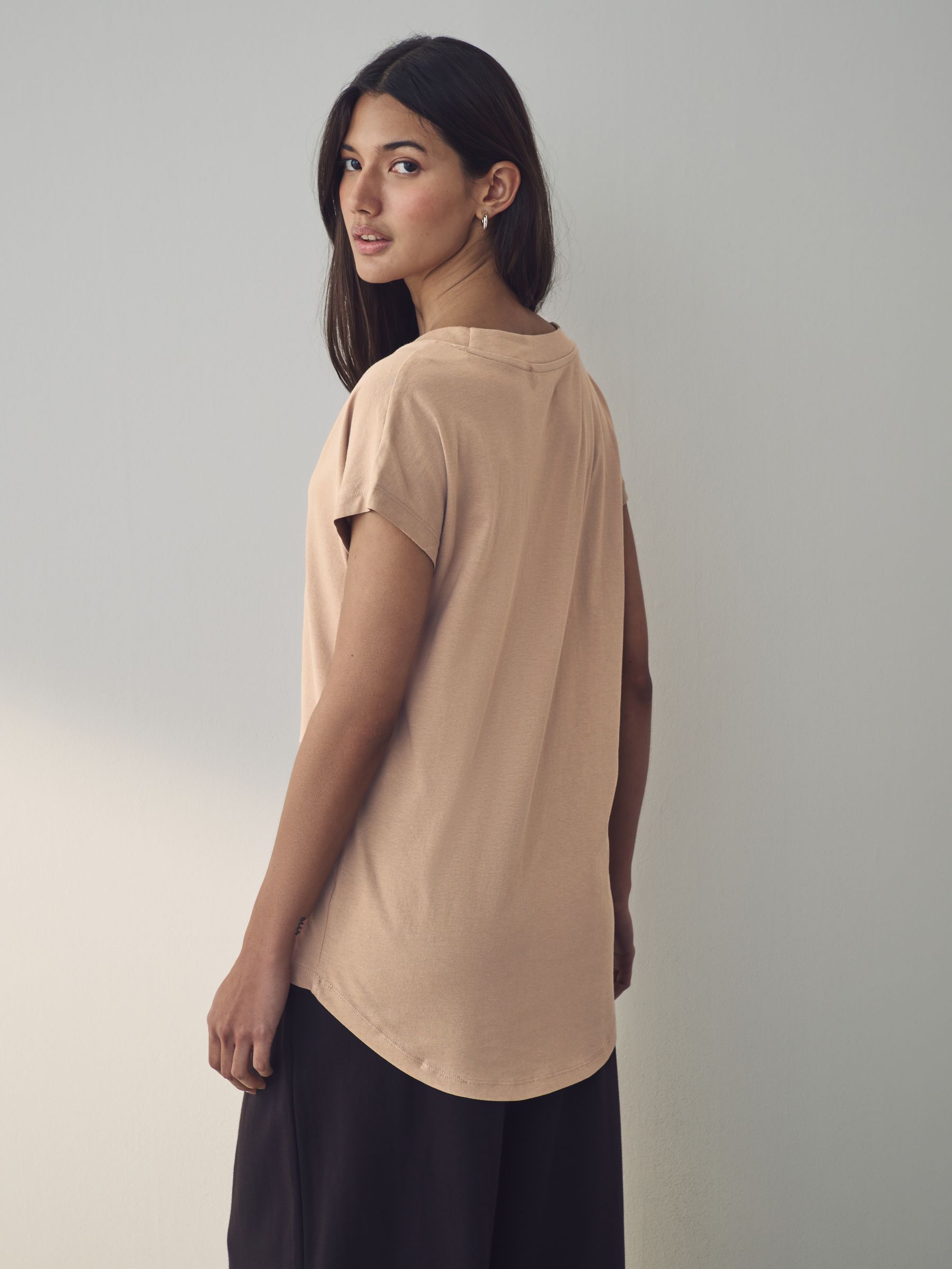Buy Beige V-Neck Cap Sleeve T-Shirt from the Next UK online shop