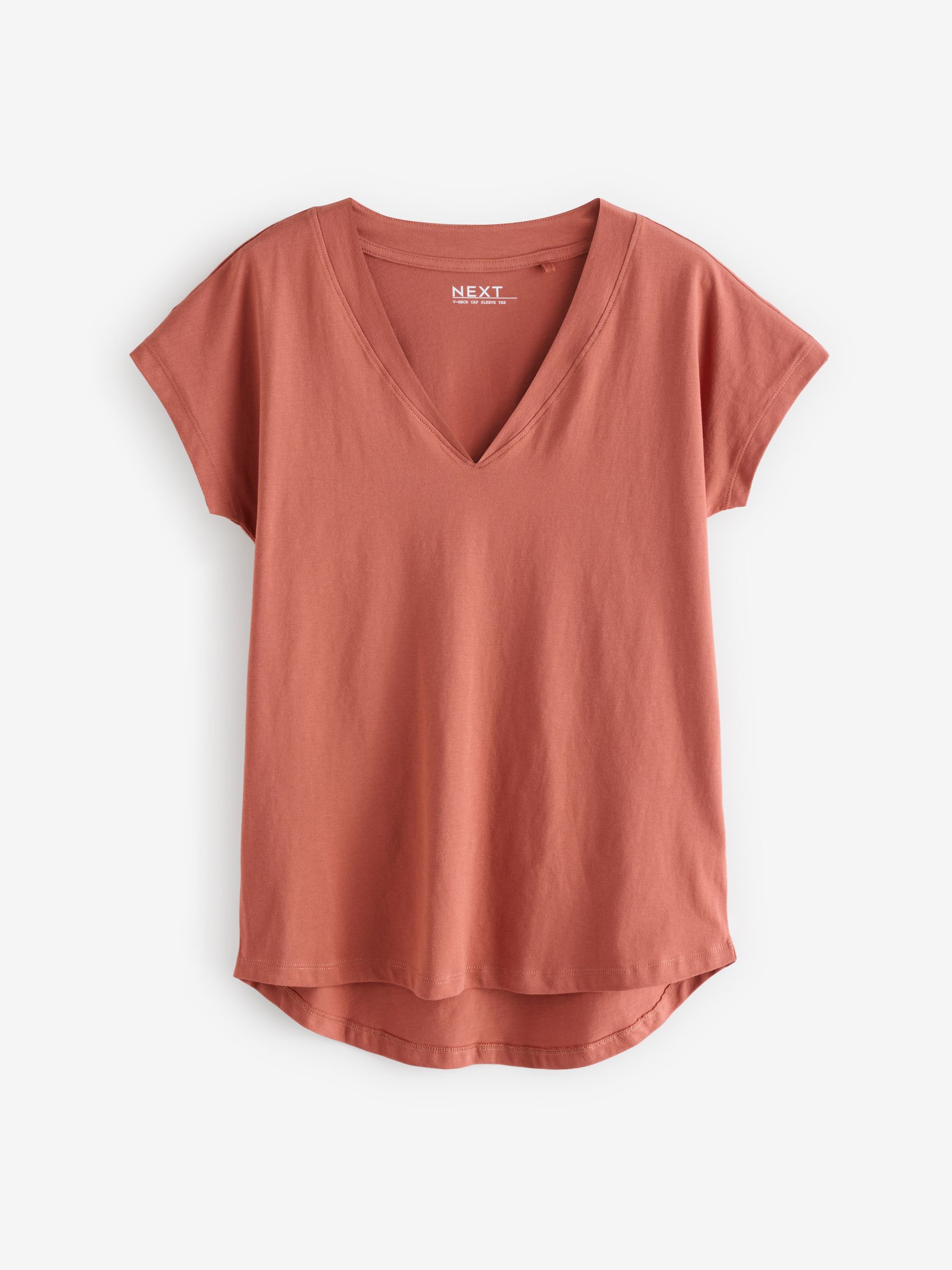 Buy White/Grey/Khaki/Rust/Brown V-Neck Cap Sleeve 100% Cotton T-Shirts ...