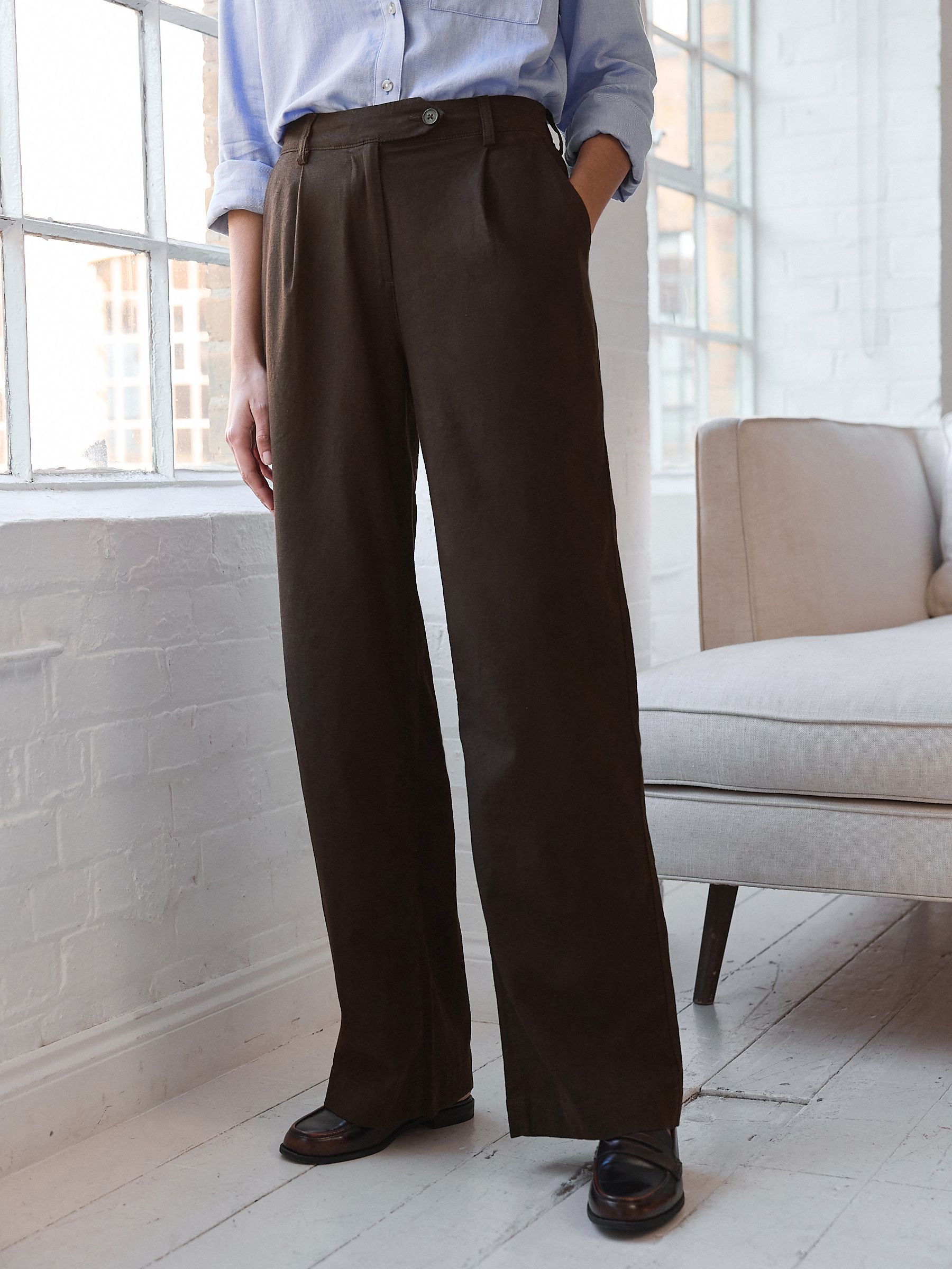 Buy Chocolate Brown Stay Smart Wide Leg Linen Rich Trousers from the ...