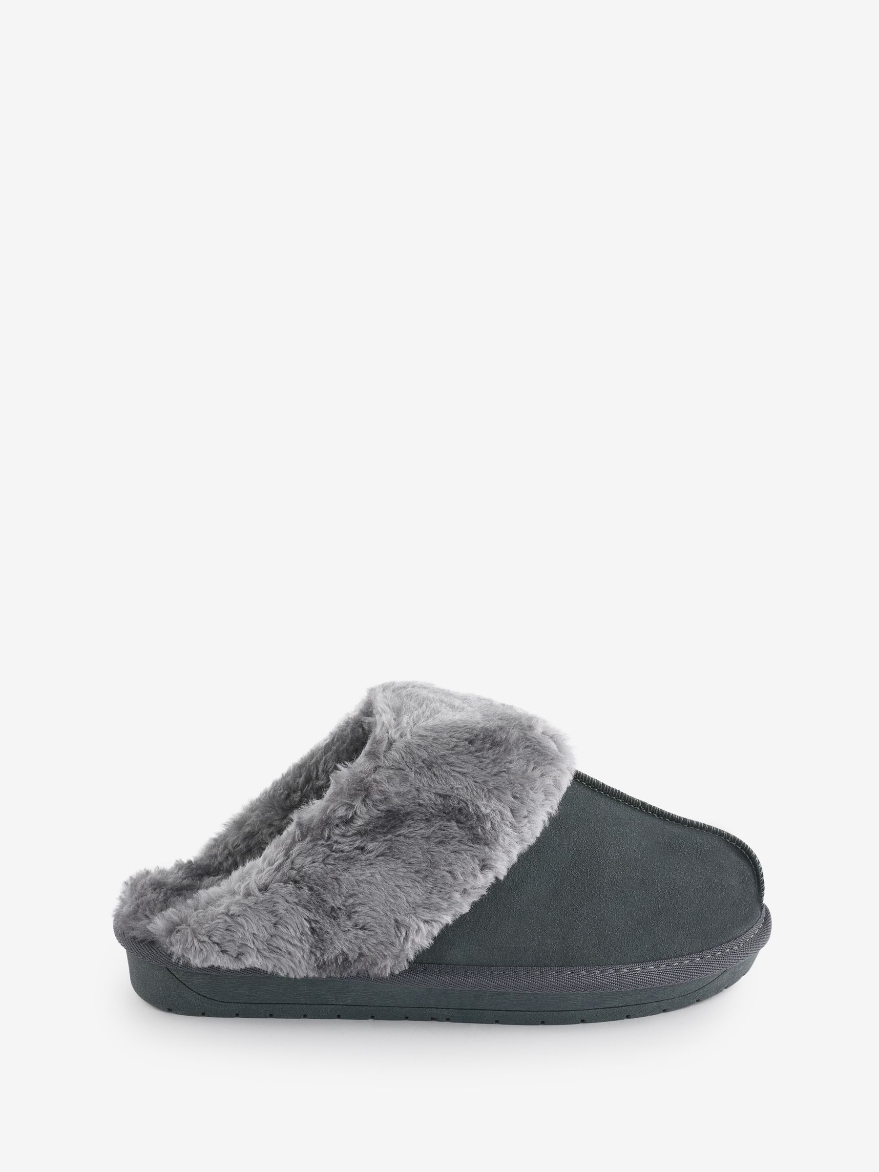 Buy Simply Be Grey Extra Wide Fit Faux Fur Lined Suede Mule Slippers ...