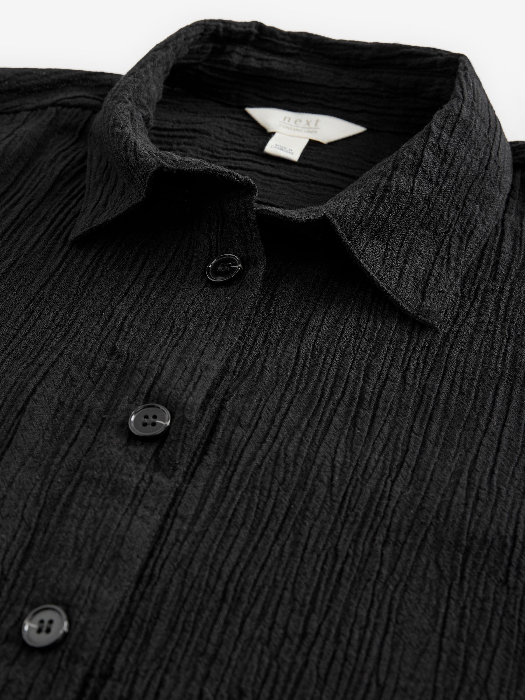 Buy Black Short Sleeve Textured Co-ord Shirt With Linen from the Next ...