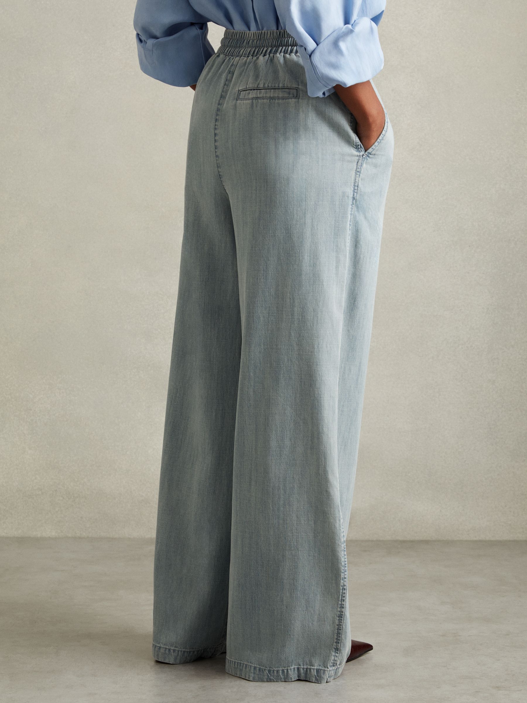 Buy Reiss Light Blue Carter Denim Look Wide Leg Trousers from the Next ...