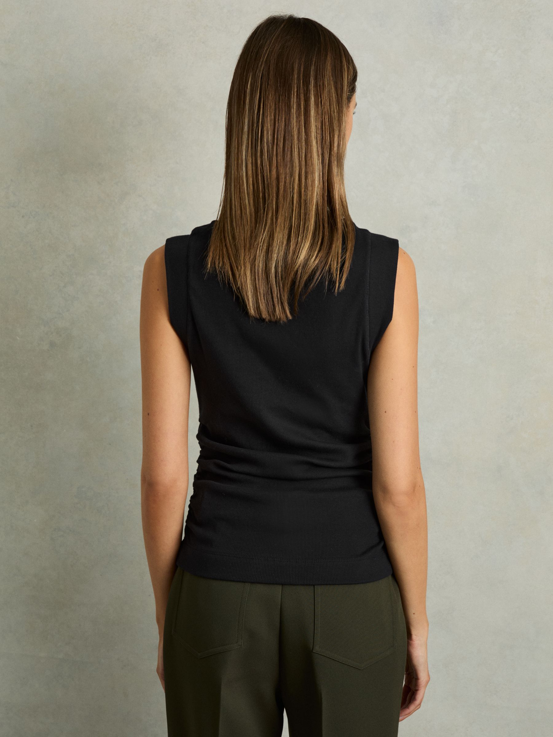 Buy Reiss Black Trudy Ribbed Ruched Waist Vest from the Next UK online shop