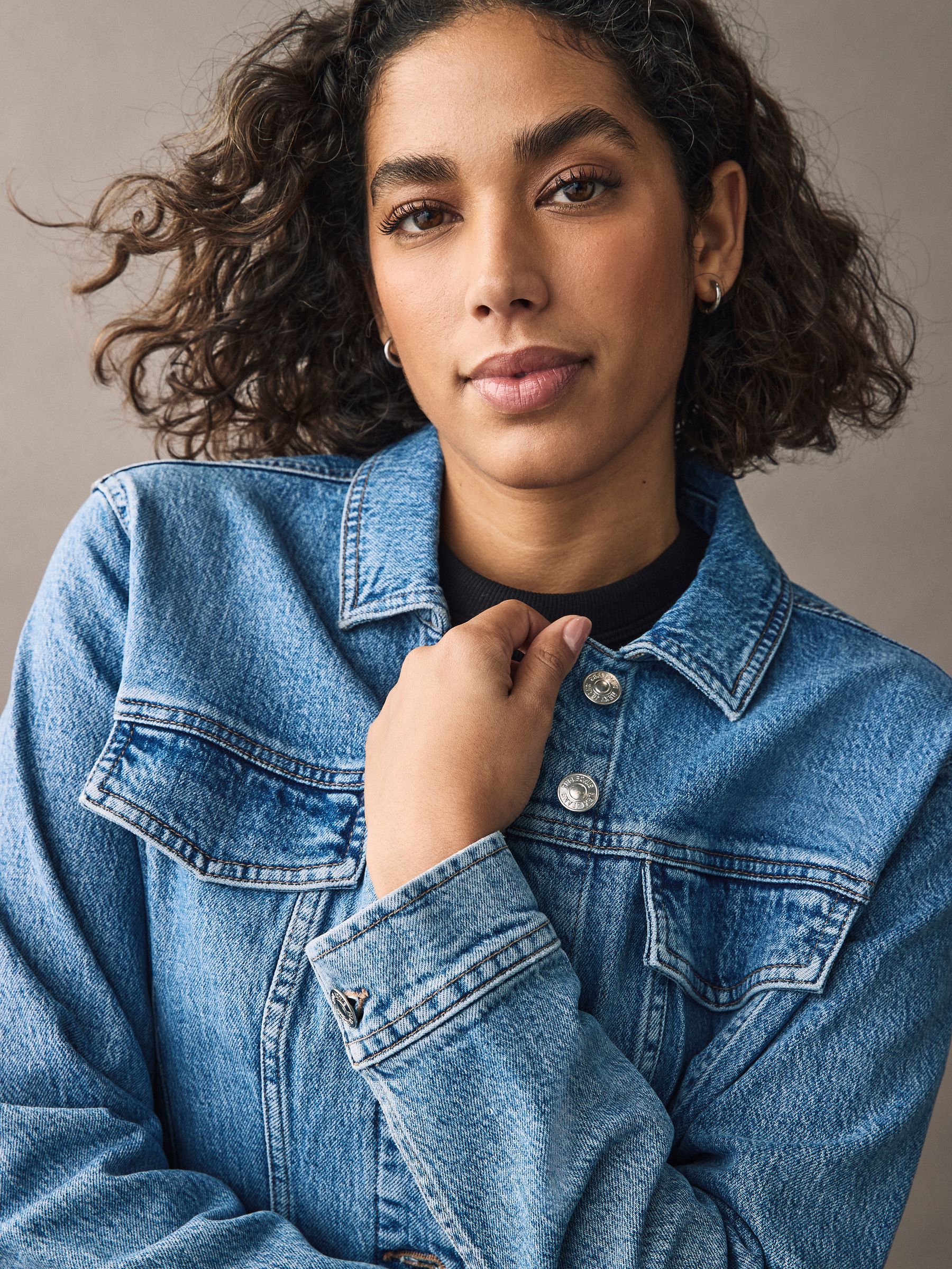 Buy Mid Blue Fuller Bust Fitted Denim Jacket from the Next UK online shop