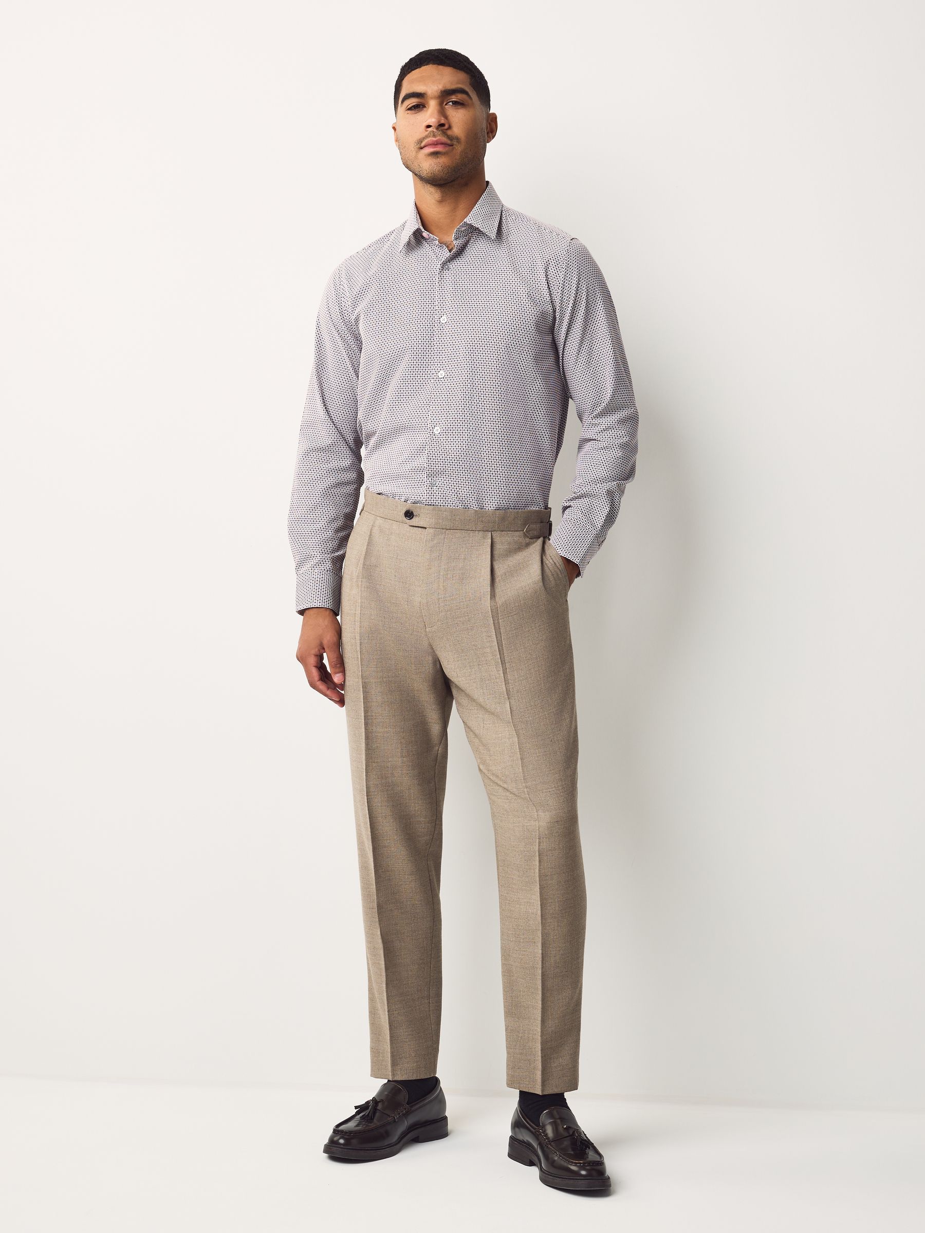 Buy Neutral Regular Fit Smart Wool Blend Trousers With Linen and ...