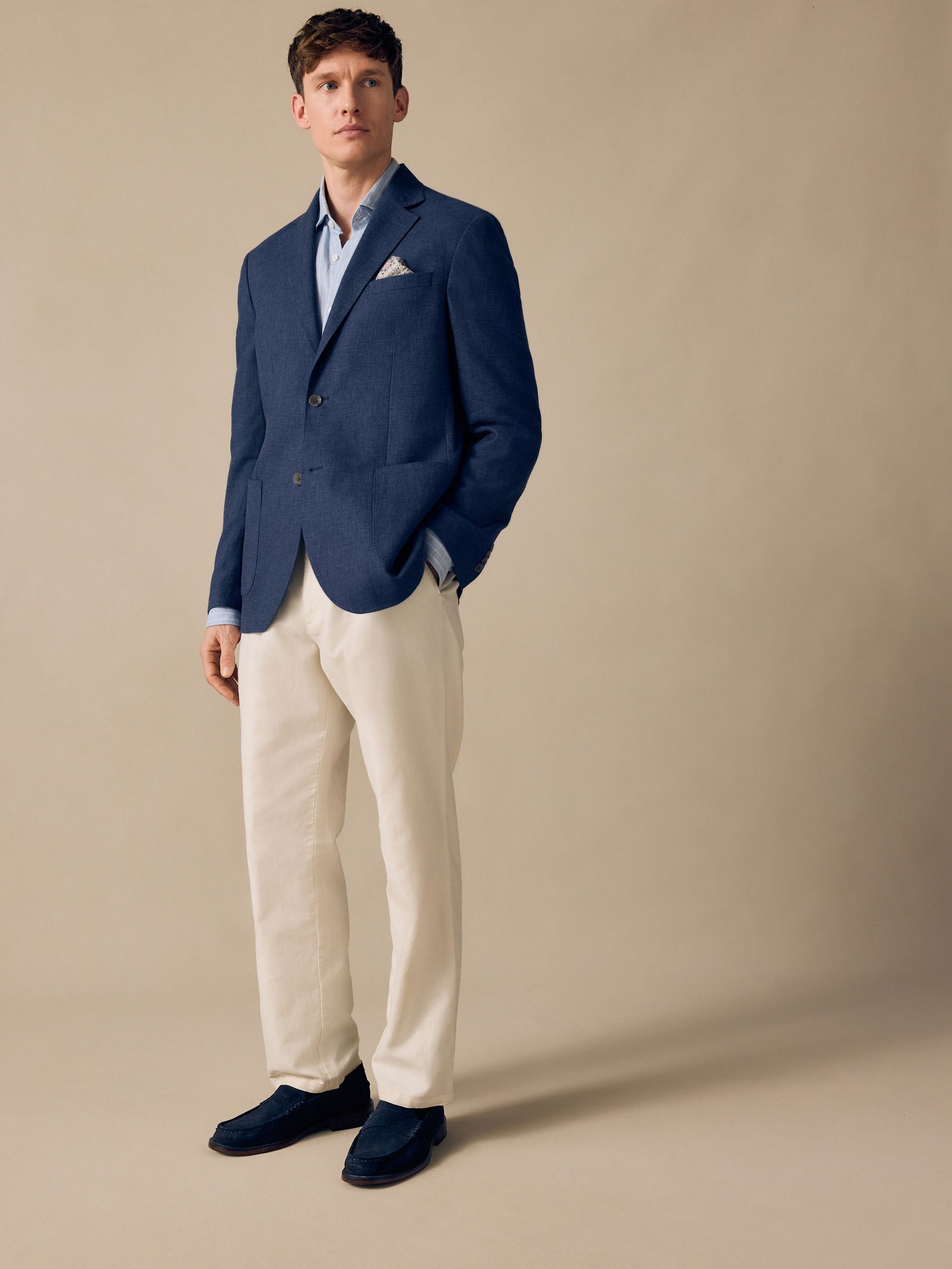 Buy Navy Blue Regular Fit Textured Linen Blend Blazer from the Next UK ...