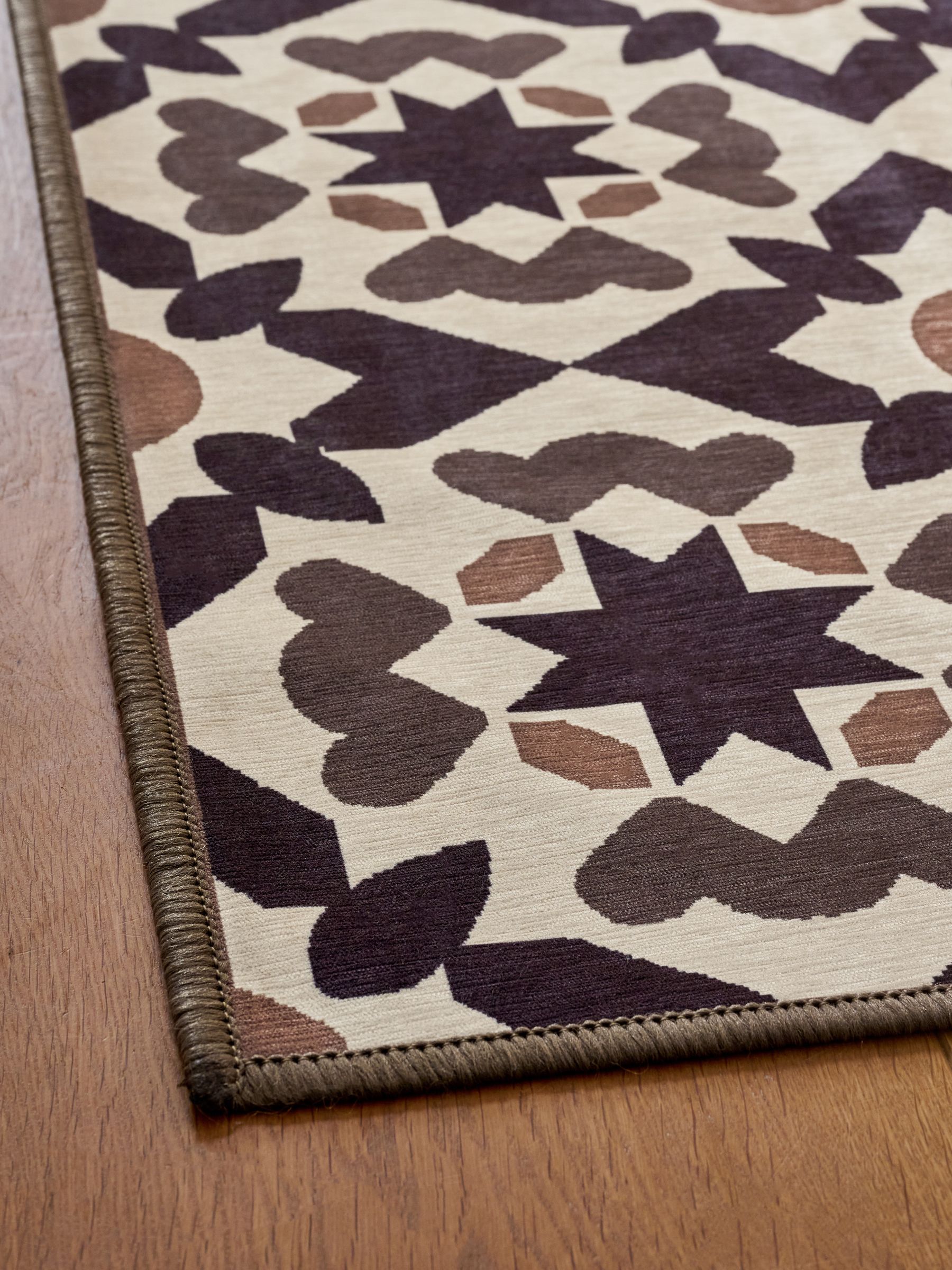 Buy Chocolate Brown Washable Geometric Tile Runner from the Next UK ...